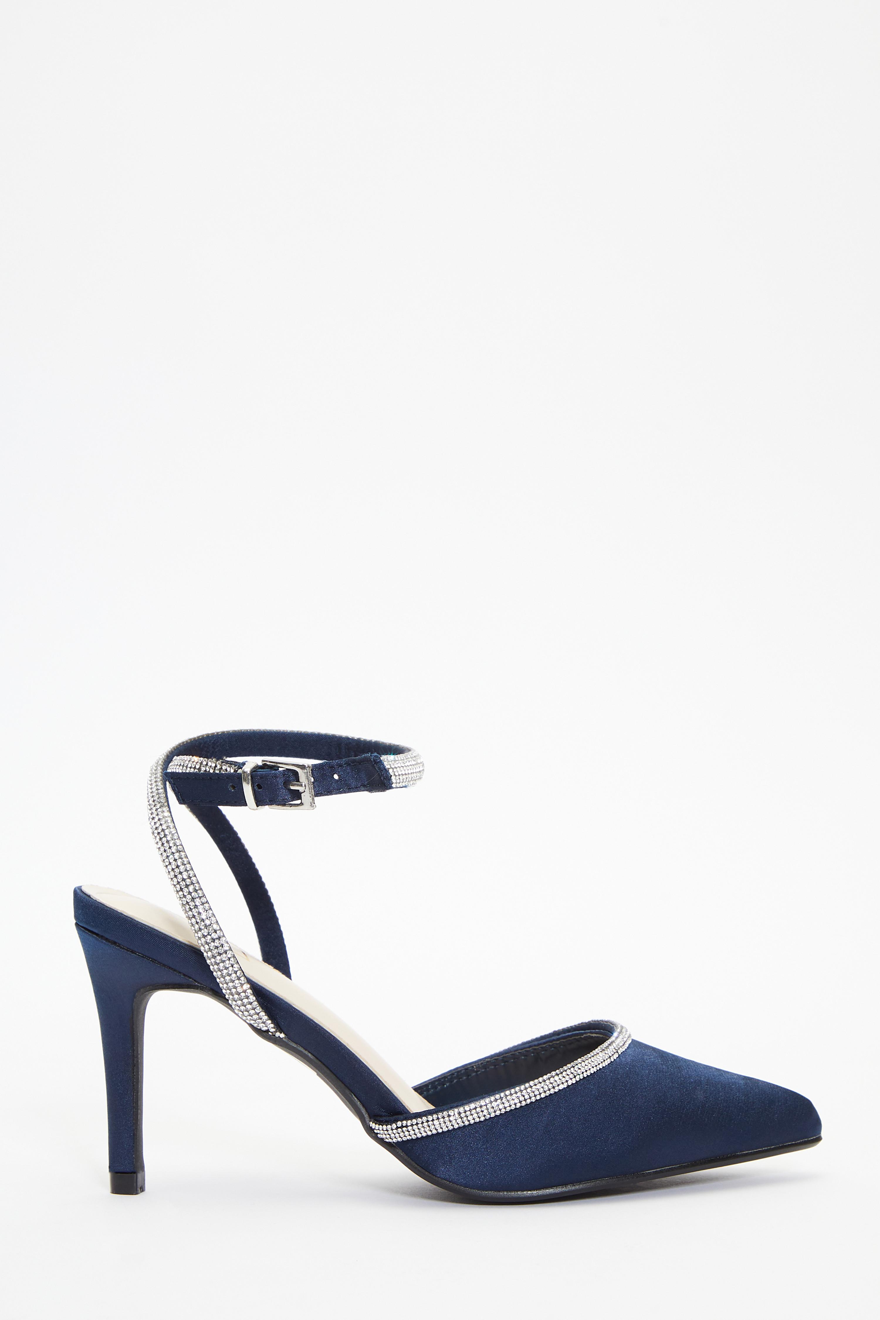 Navy Satin Diamante Trim Courts