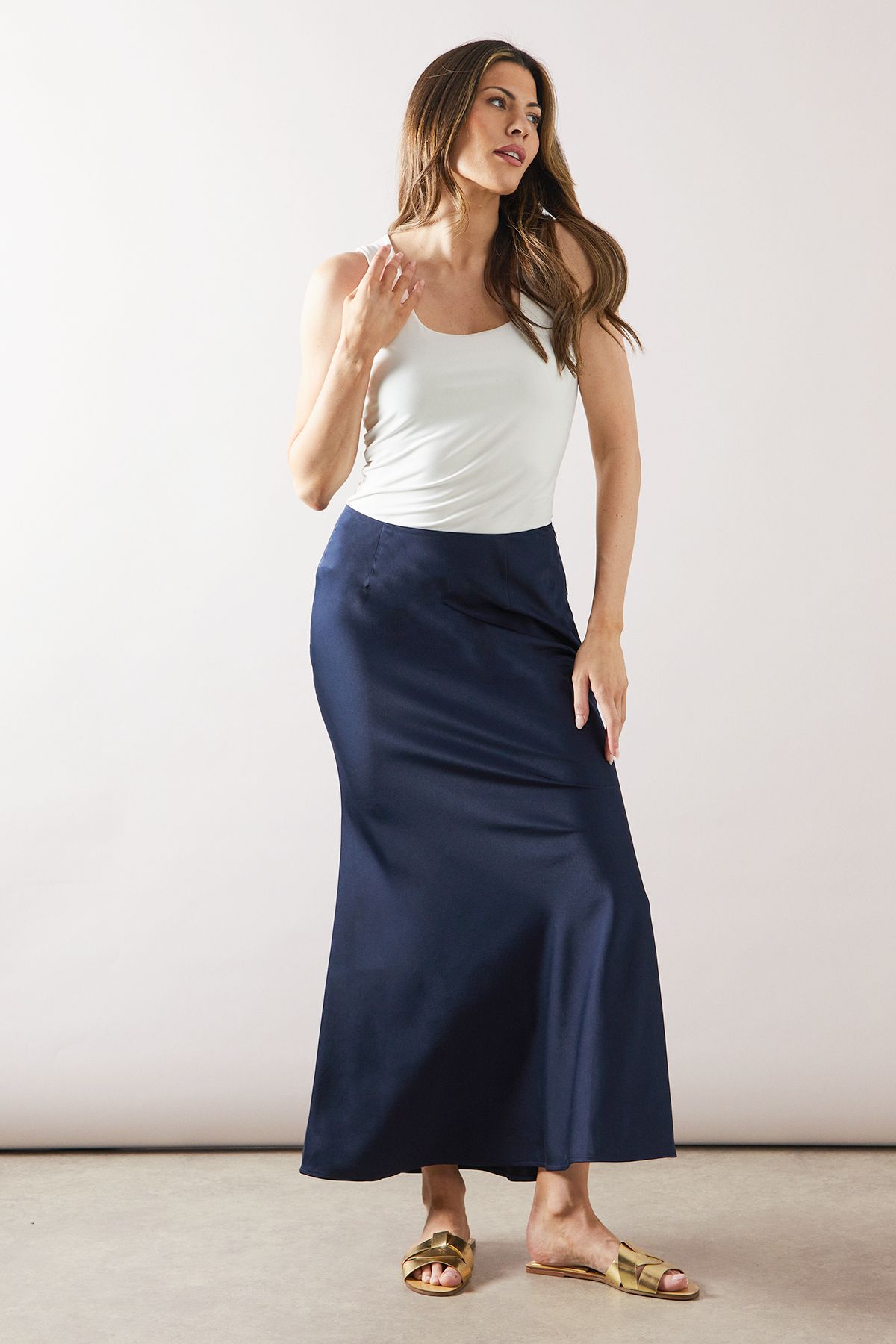Satin Bias Cut Midi Skirt