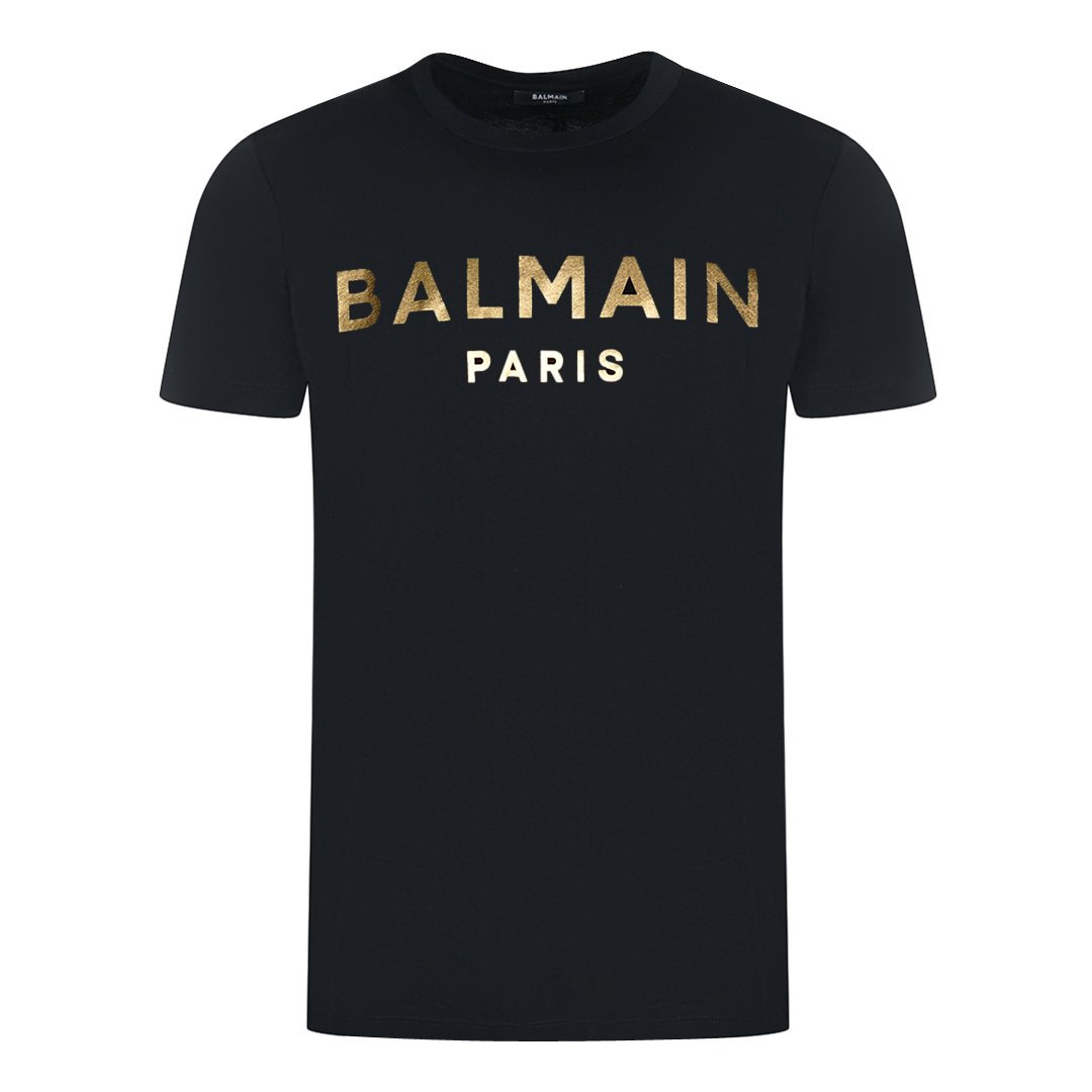 Balmain Paris Gold Brand Logo Black T-Shirt