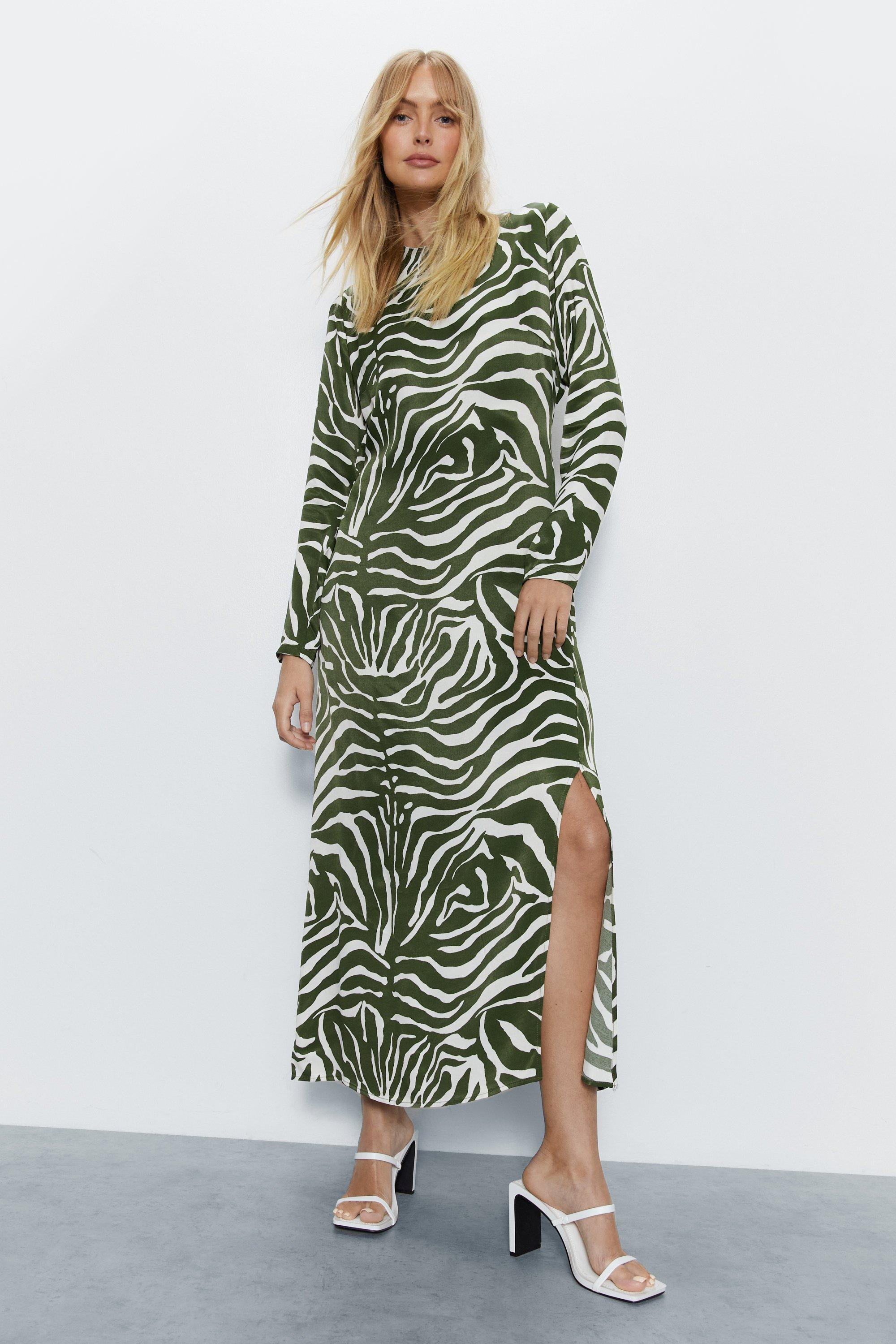 Petite Animal Print Satin Split Column Dress