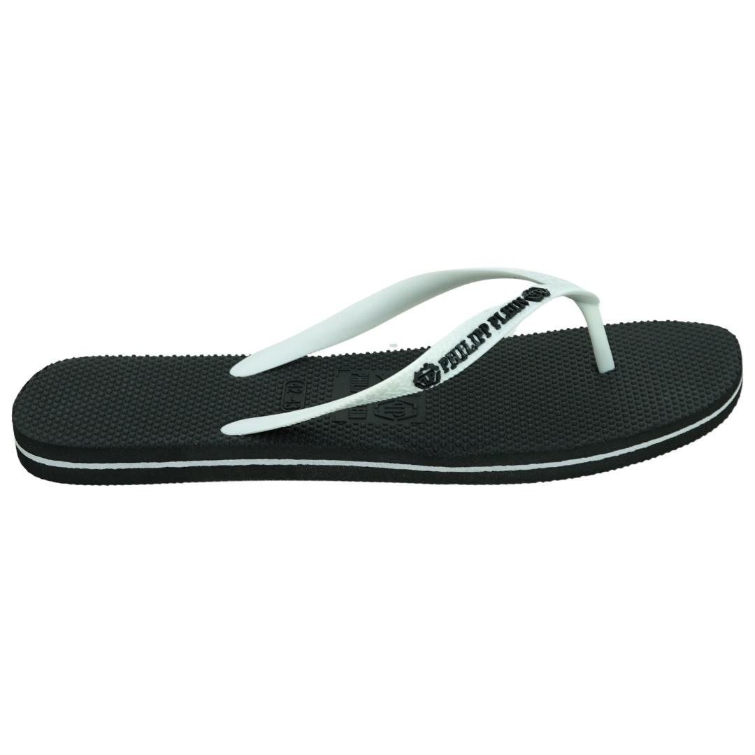 Philipp Plein Brand Logo Black White Flip Flops