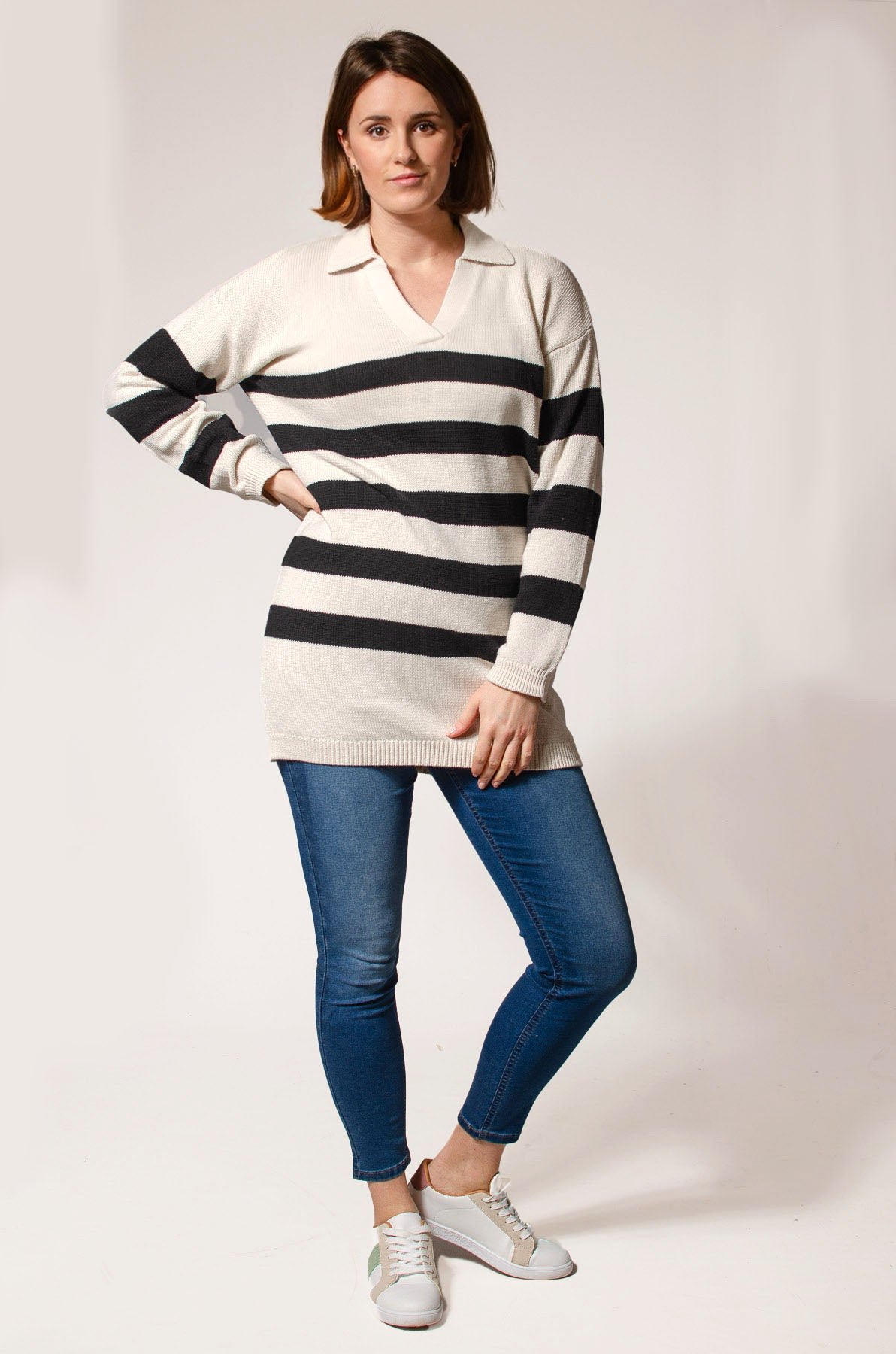 Longline Striped Collar Jumper