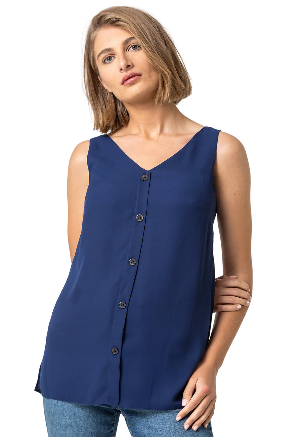 Button Front Sleeveless Top