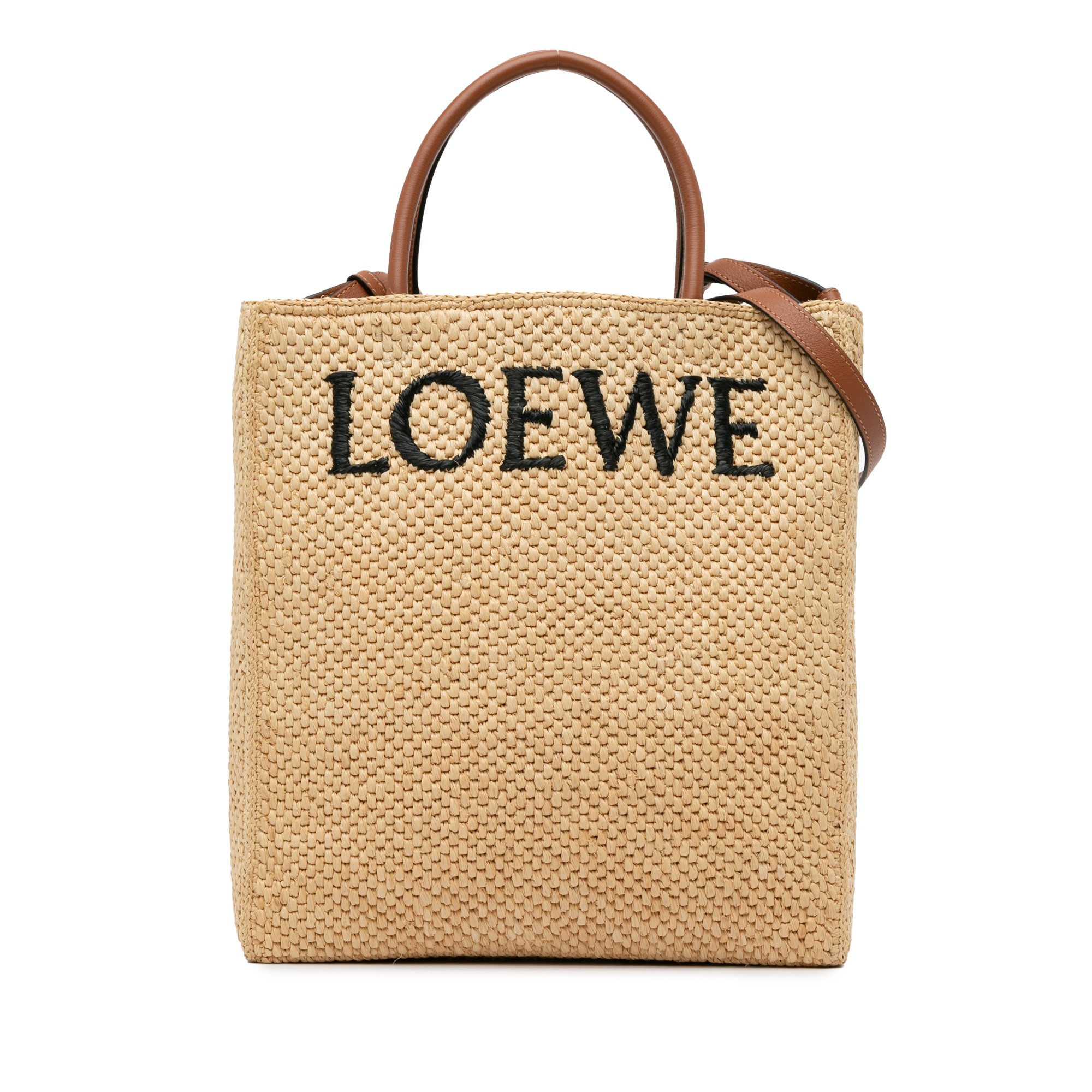 Vintage LOEWE Small Raffia Standard A4 Satchel Brown