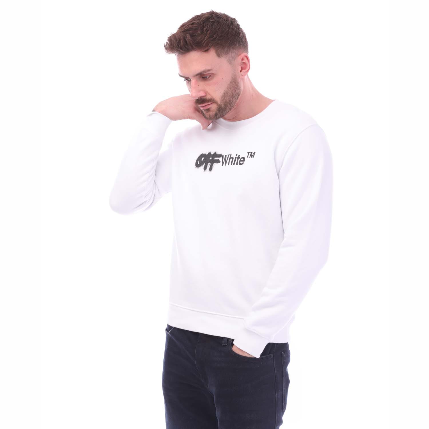 Women's Off White Spary Helvetica Regular Crewneck Sweatshirt in White ...