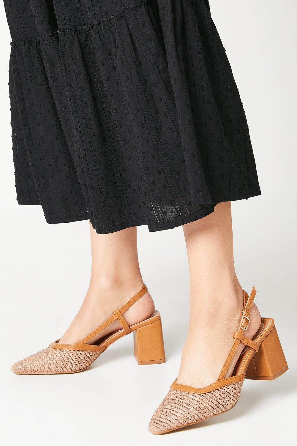 Dea Woven Sing Back High Block Heel Court Shoes