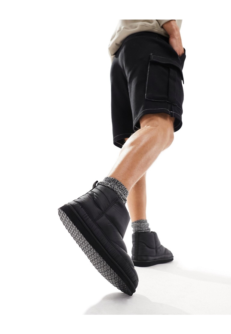 ASOS DESIGN mini slipper puffer boots in black