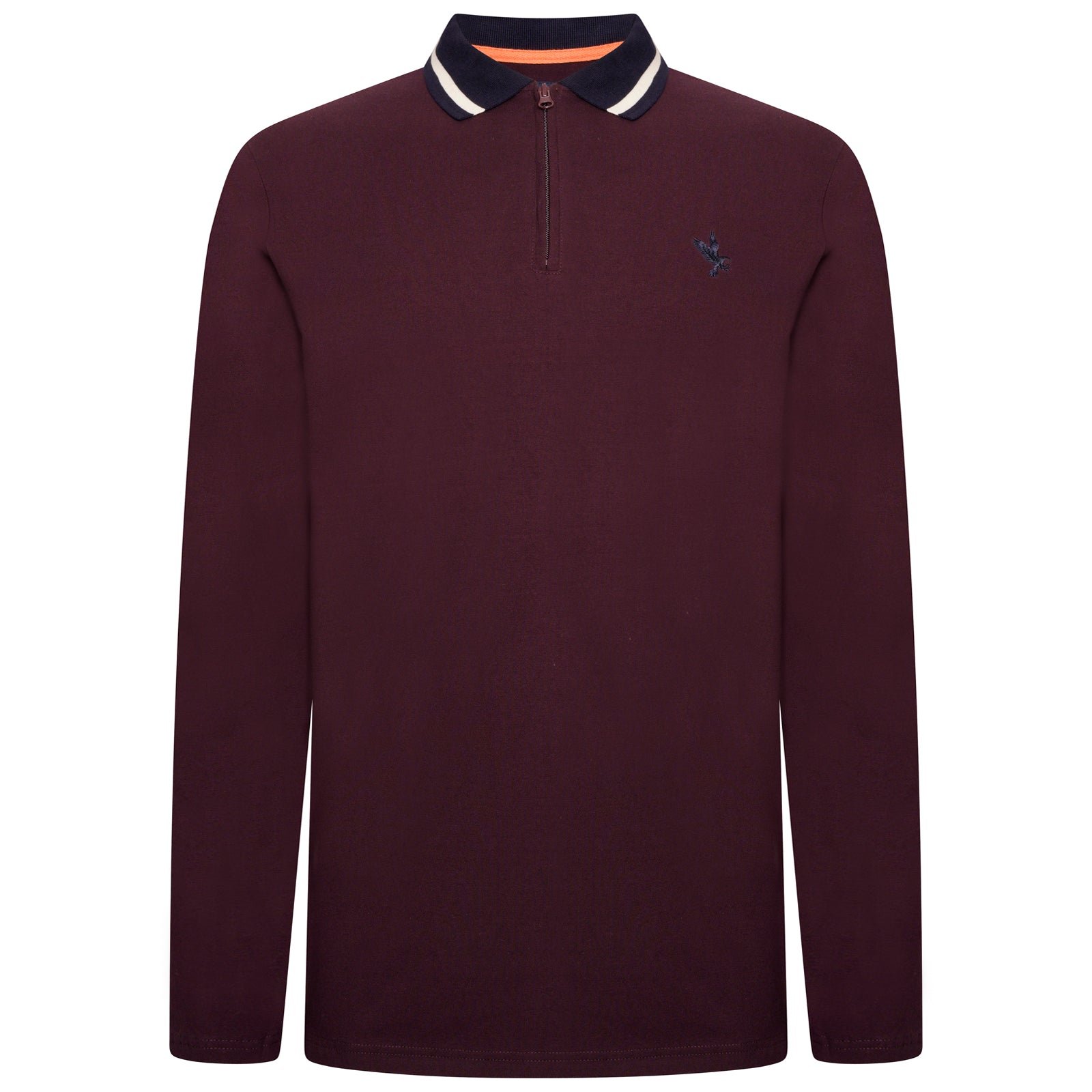 Grey Hawk Long Sleeve Zip Neck Polo Pique with Chest Badge in Wine
