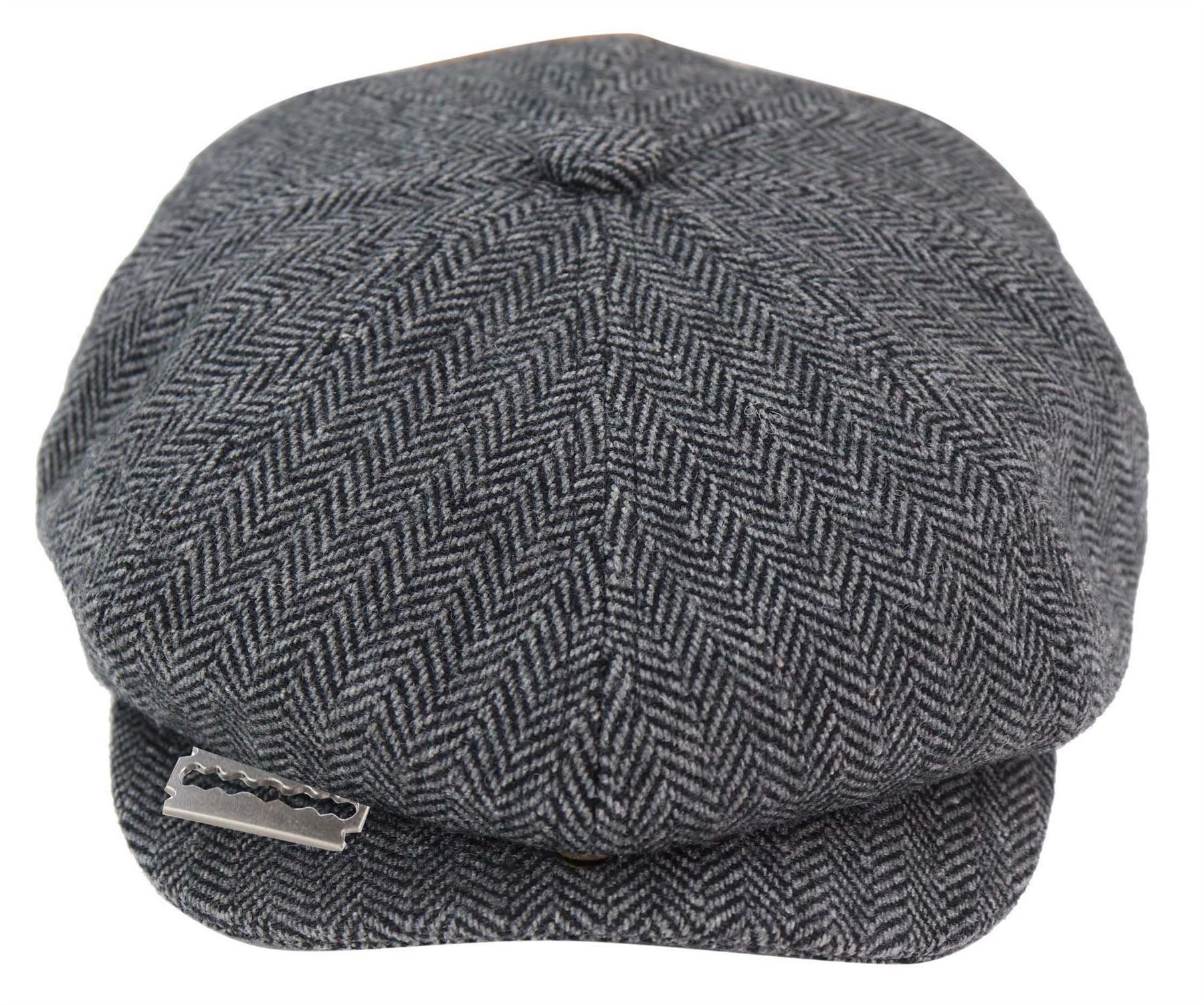 Mens Peaky Blinders Tweed Hat With Razor Blade