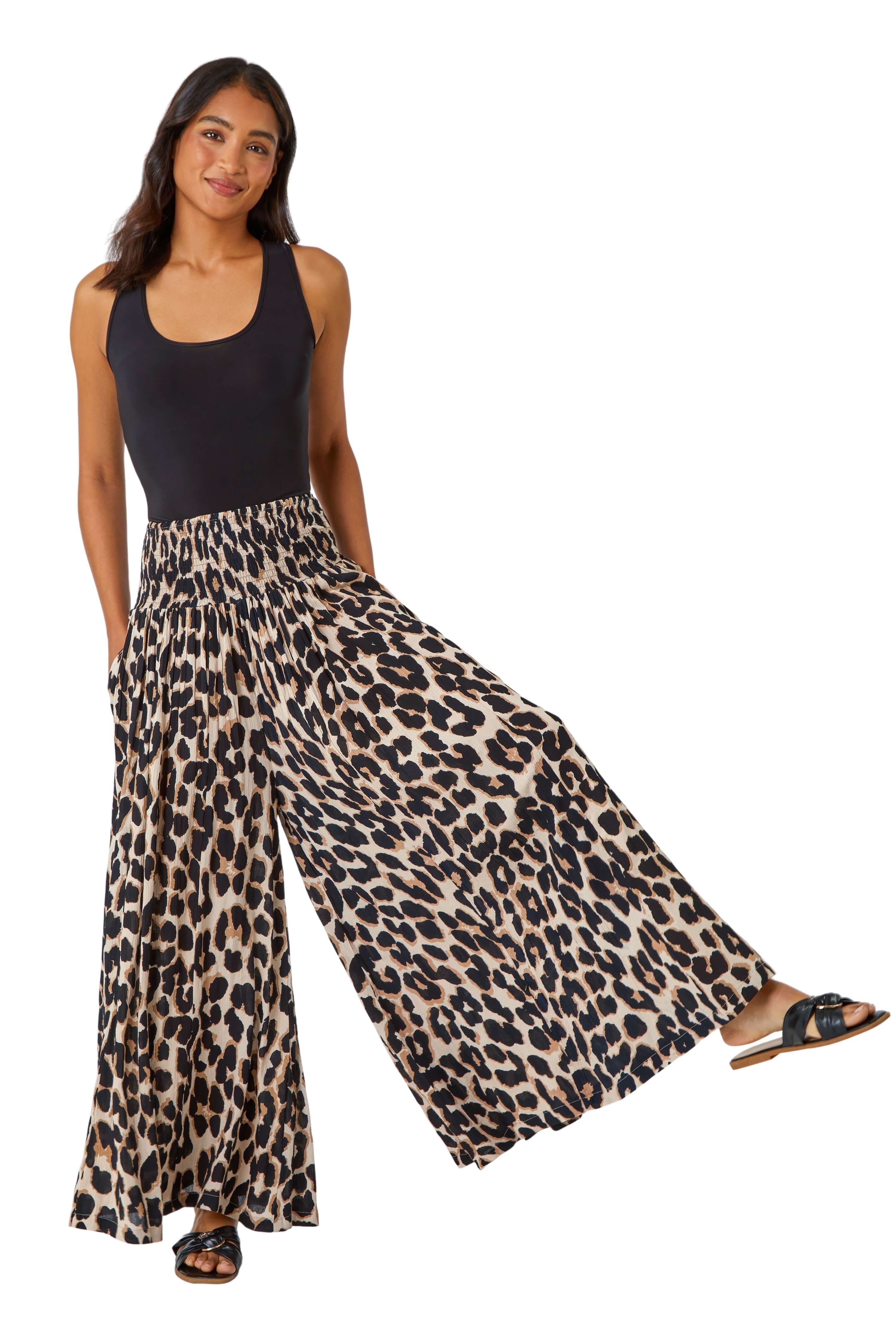 Animal Shirred Palazzo Stretch Trouser