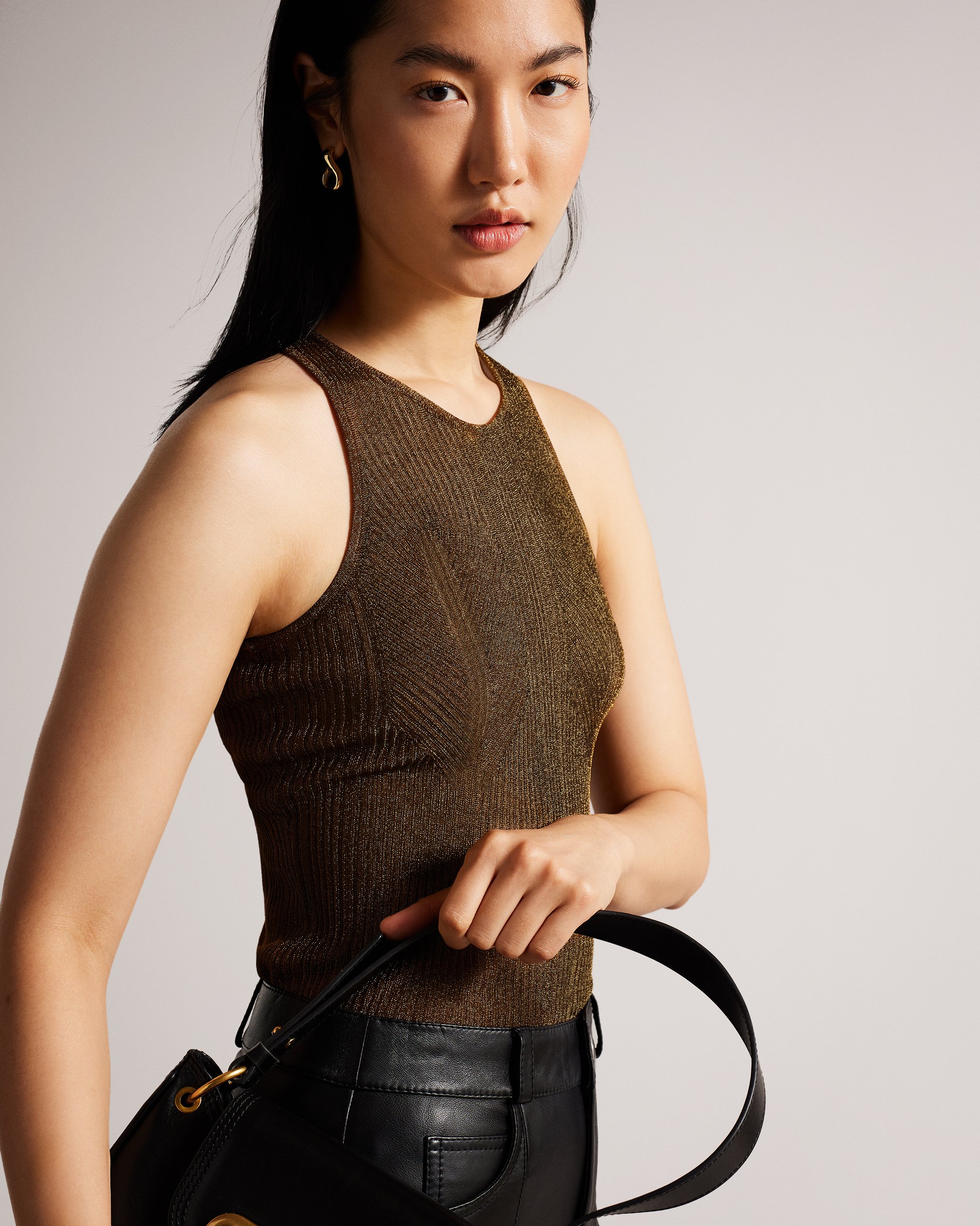 Ted Baker Felissa Metallic Racer Knit Tank, Mid Yellow