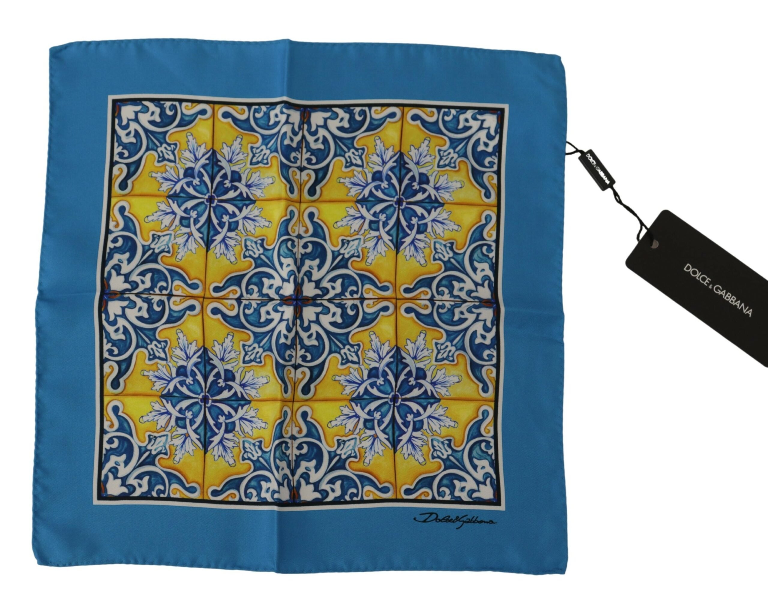 Dolce & Gabbana Men's Blue Majolica Pattern Square Handkerchief Scarf