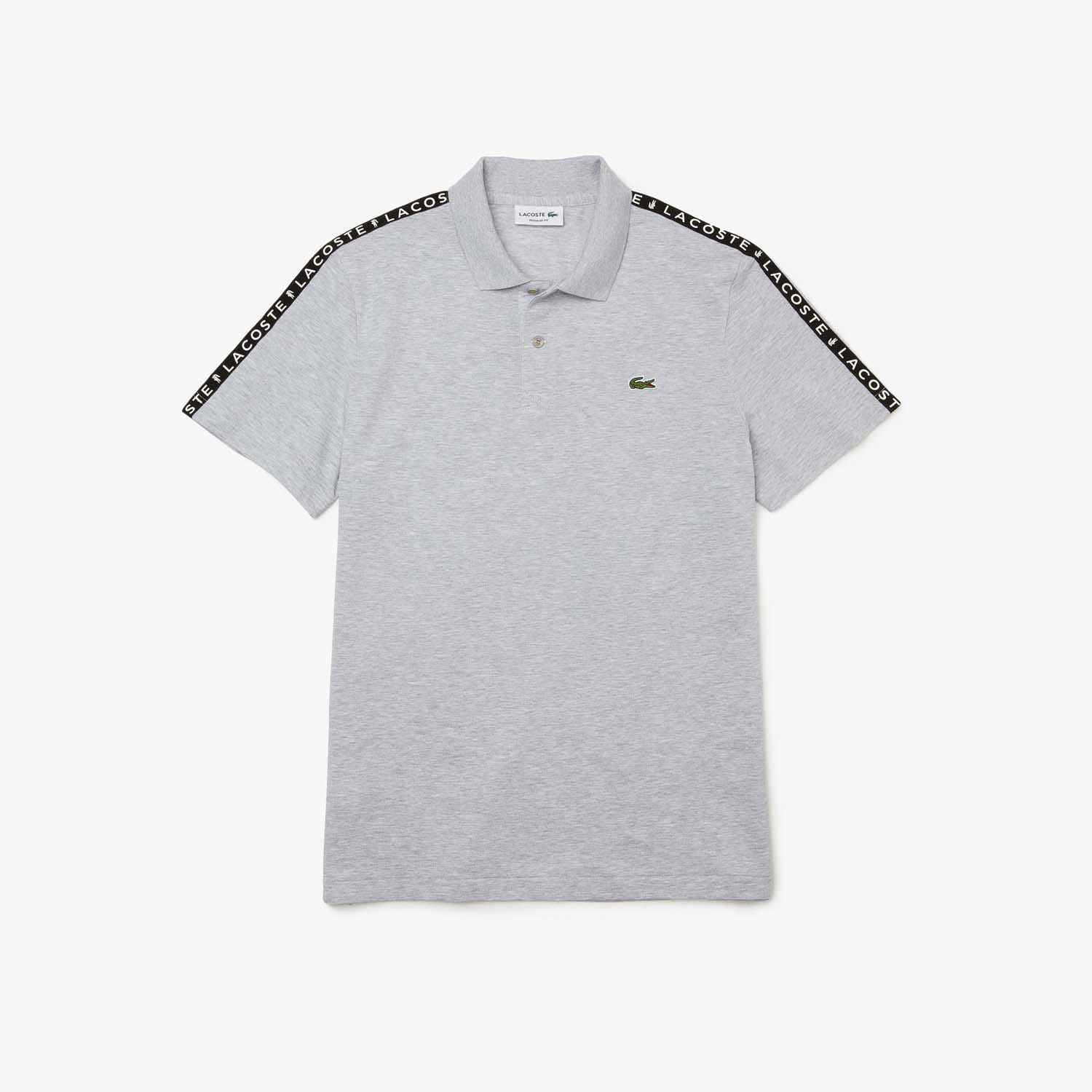 Men's Lacoste Lettered Band Ultra Lightweight Cotton Polo Shirt in Grey