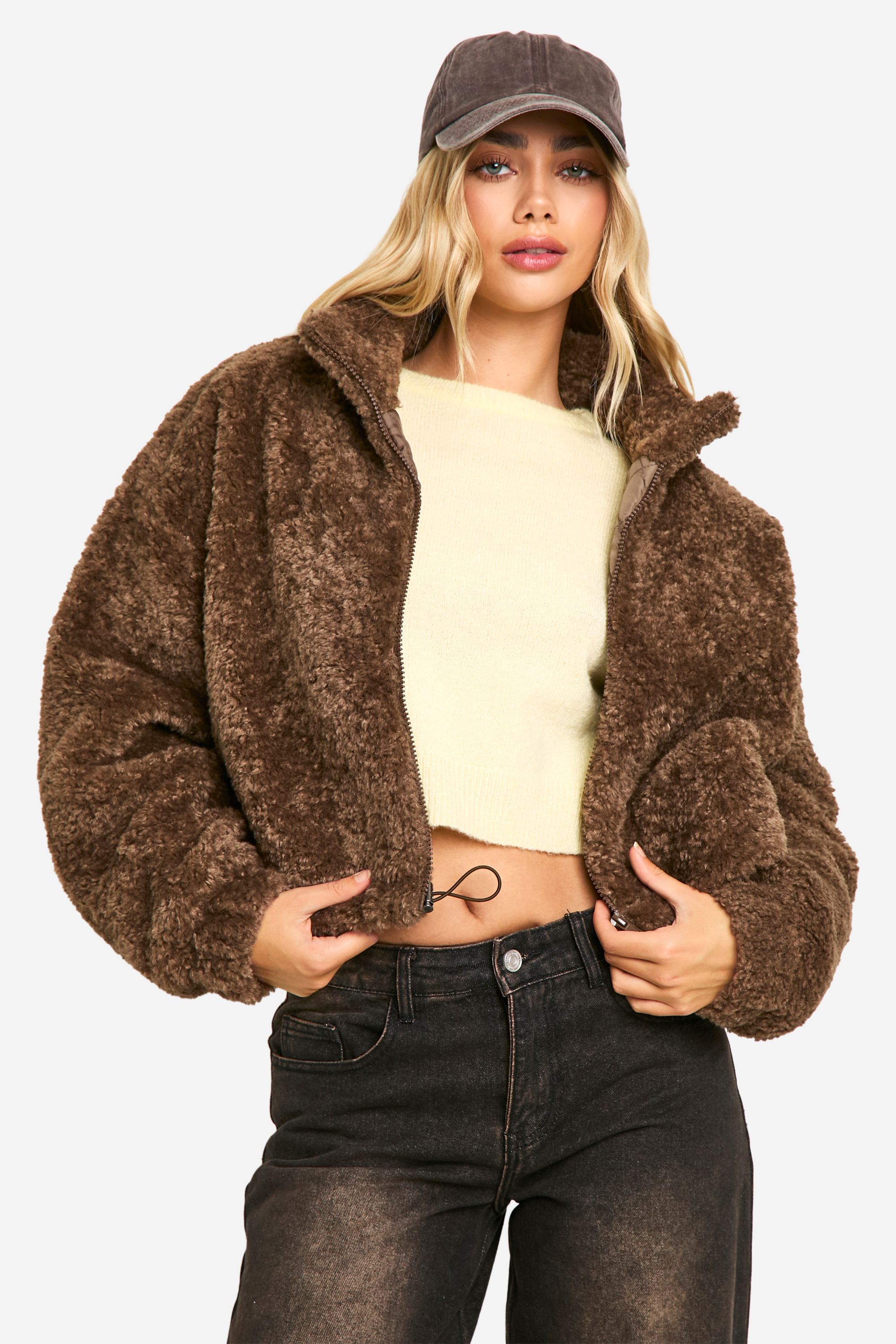 Boxy Curly Teddy Bomber Jacket