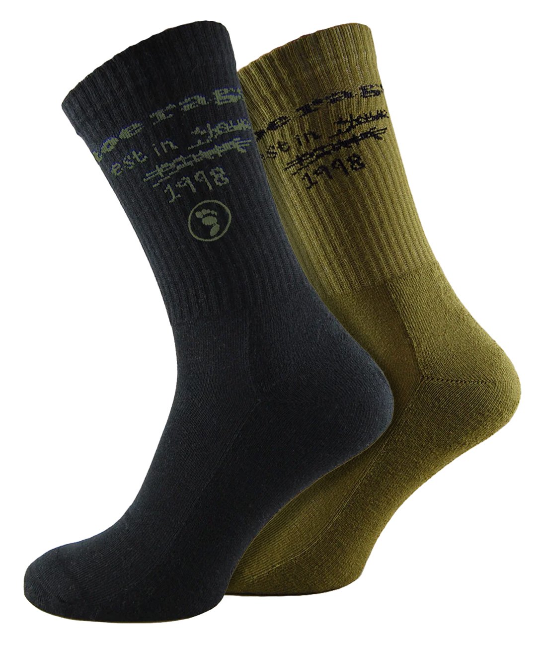 2 Pairs Mens Scribble Crew Socks | Toe Rags | Cosy Ribbed Khaki Socks with Reinforced Toe and ...