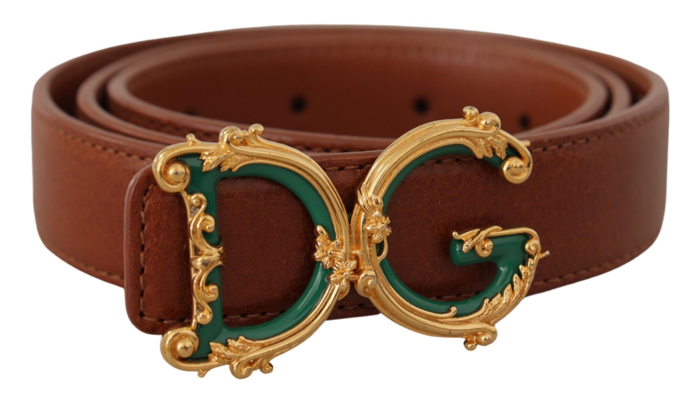 Dolce & Gabbana Women's Brown Leather Baroque Gold DG Logo Waist Buckle ...