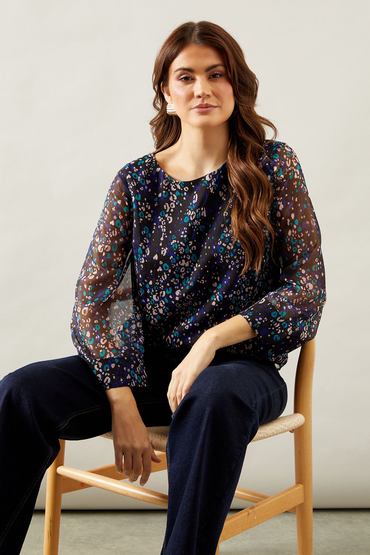 Blue Abstract Woven Overlayer Top