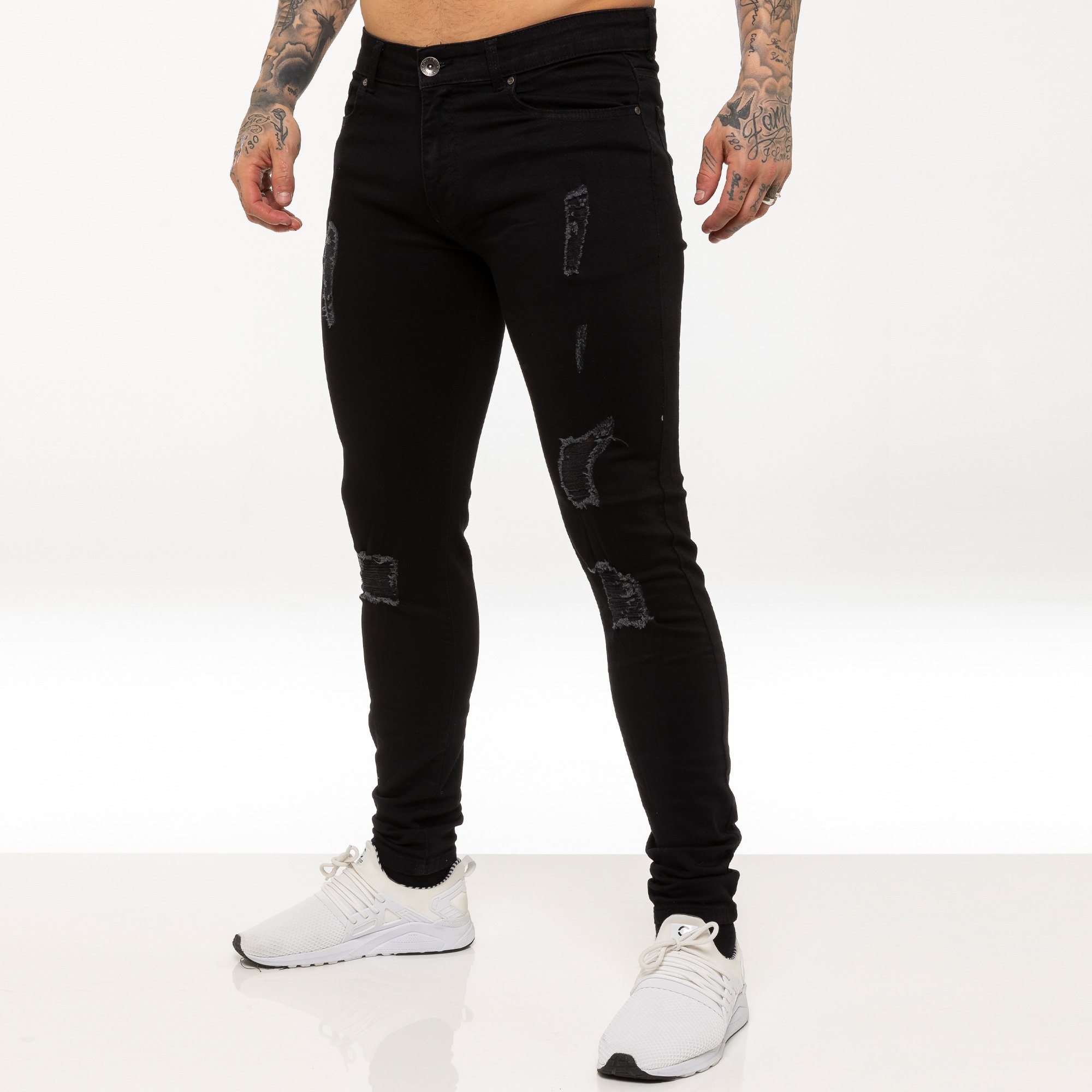 Enzo Mens Skinny Ripped Jeans Enzo Mens Skinny Ripped Jeans