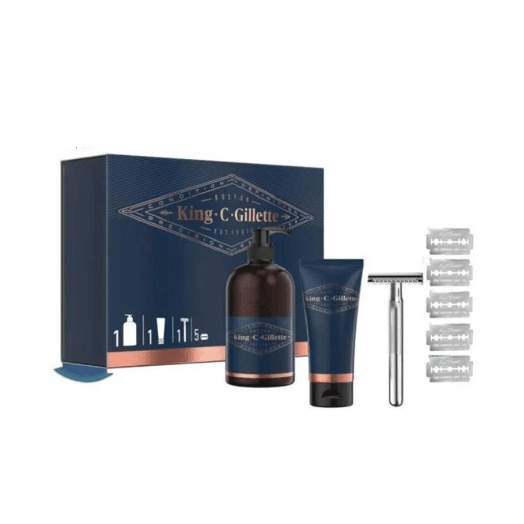Gillette King C Shave Trial Kit 8 Piece Gift Set (Razor + 150ml Shave ...