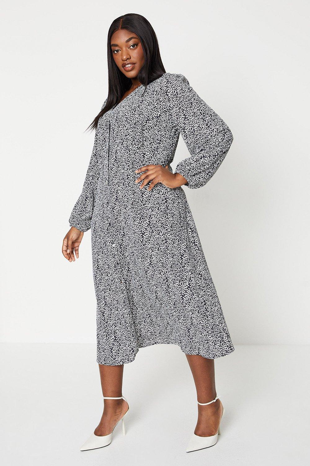 Curve Micro Animal Button Front Midi Dress
