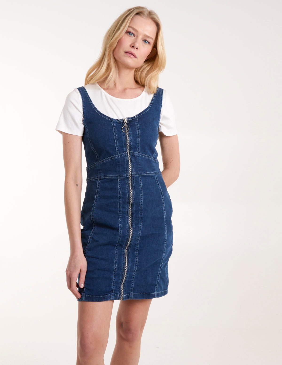 Zip Up Denim Mini Dress