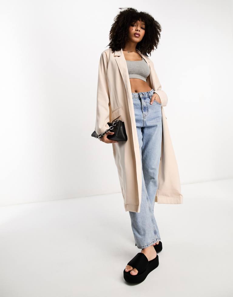 ASOS DESIGN soft duster coat in sand-Neutral