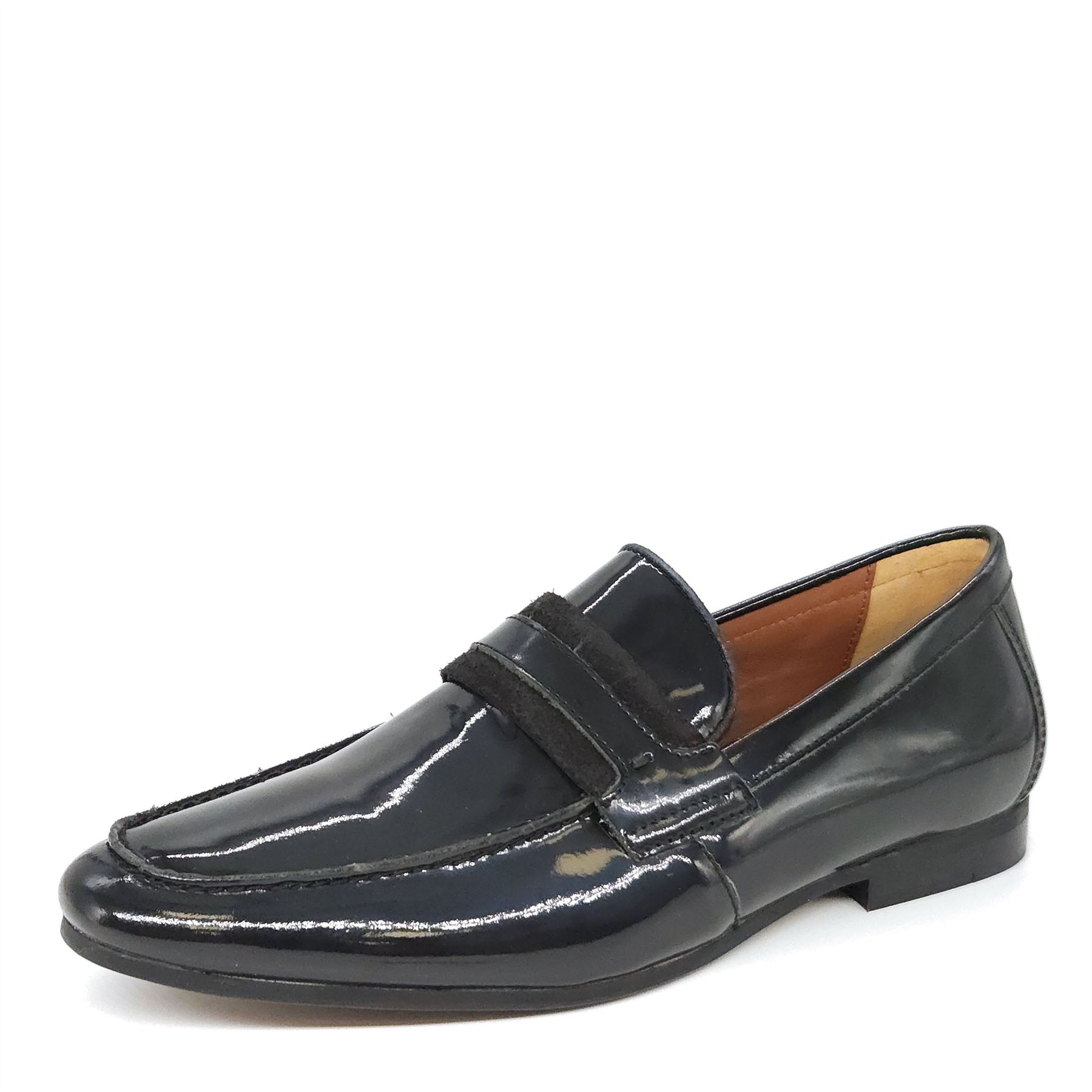 HX London Croydon Patent Leather Black Mens Slip On Loafer Shoes
