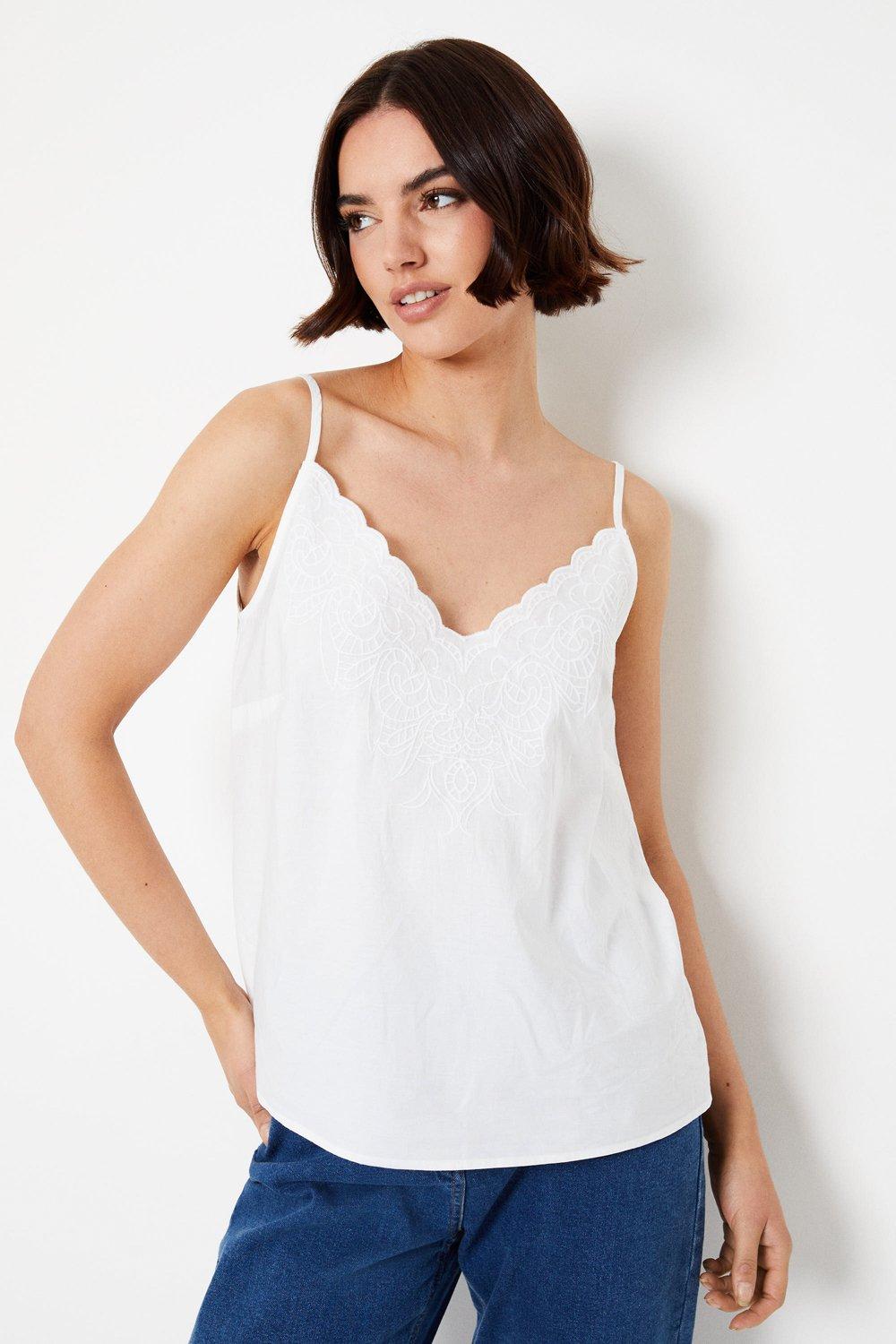Cotton Poplin Embroidered Scallop Edge Cami