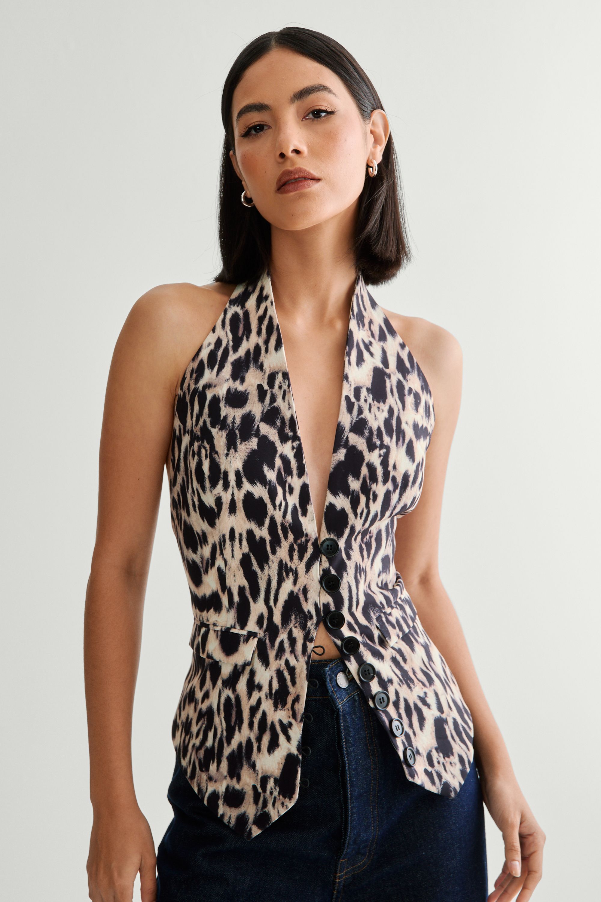 Leopard Print Backless Waistcoat