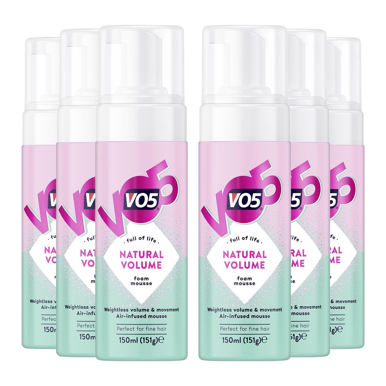 VO5 Natural Volume Foam Mousse with Weightless Volume & Movement 150ml ...