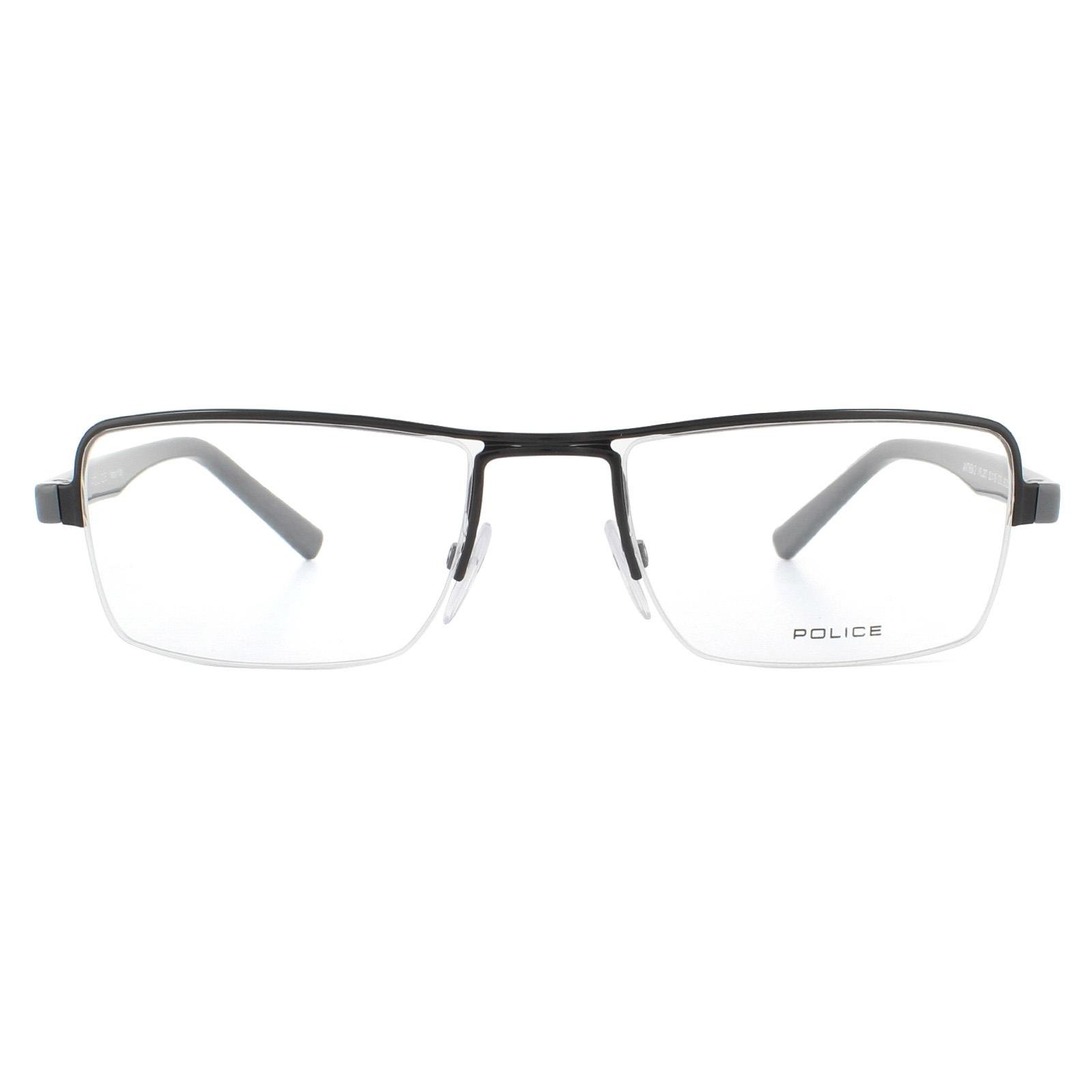 Police Half Rimless Shiny Black Mens Glasses Frames
