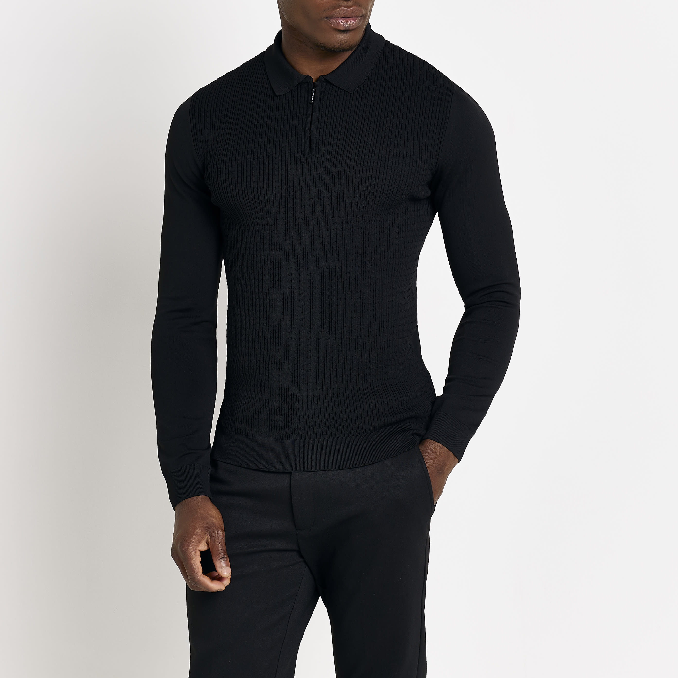 River Island Mens Black Long Sleeve Muscle Fit Jumper