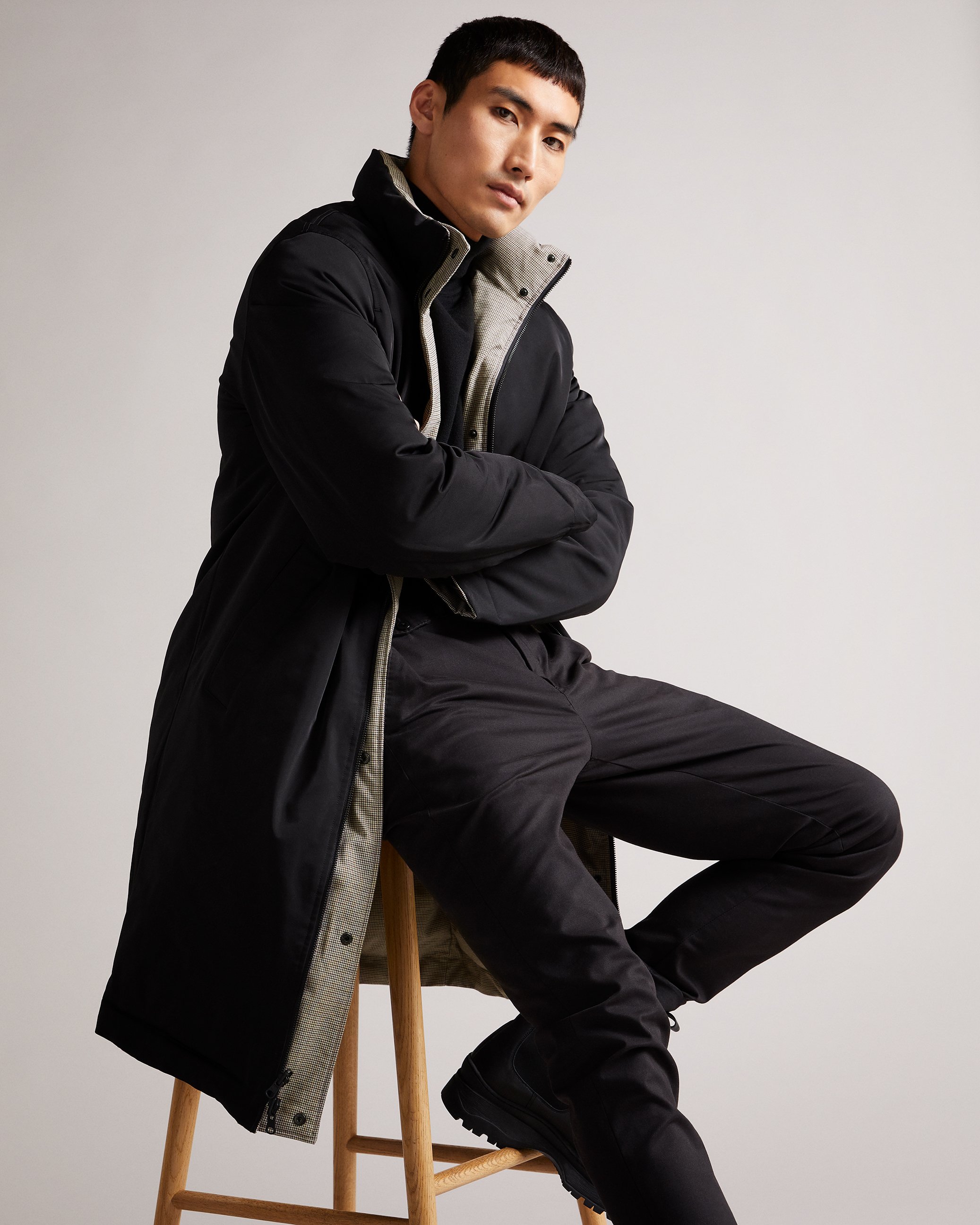 Ted Baker Earlish Reversible Wadded Funnel Neck Coat, Black