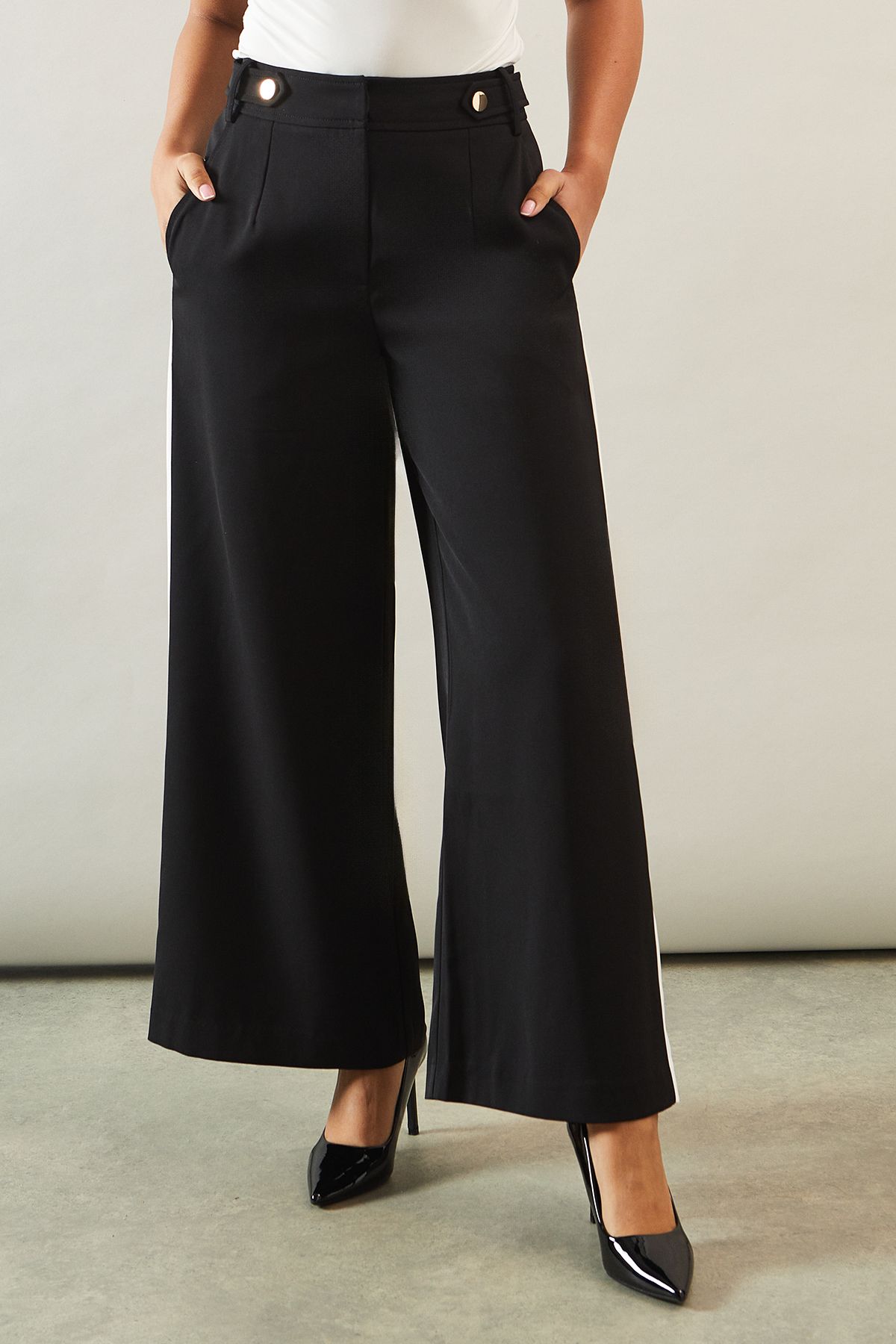 Petite Side Stripe Wide Leg Trousers