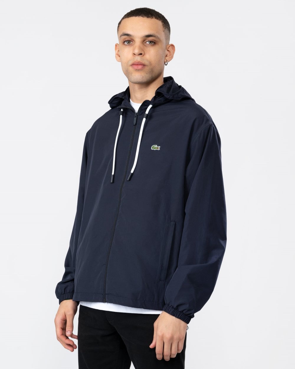 Lacoste Mens Short Water-Resistant Jacket With Removable Hood