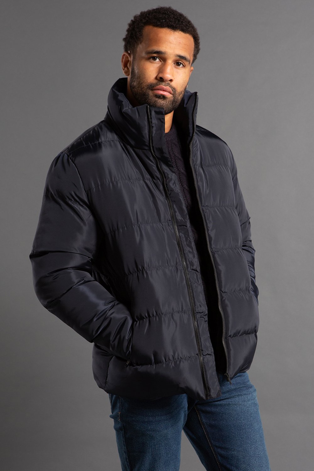 Navy Funnel Neck Puffer Jacket