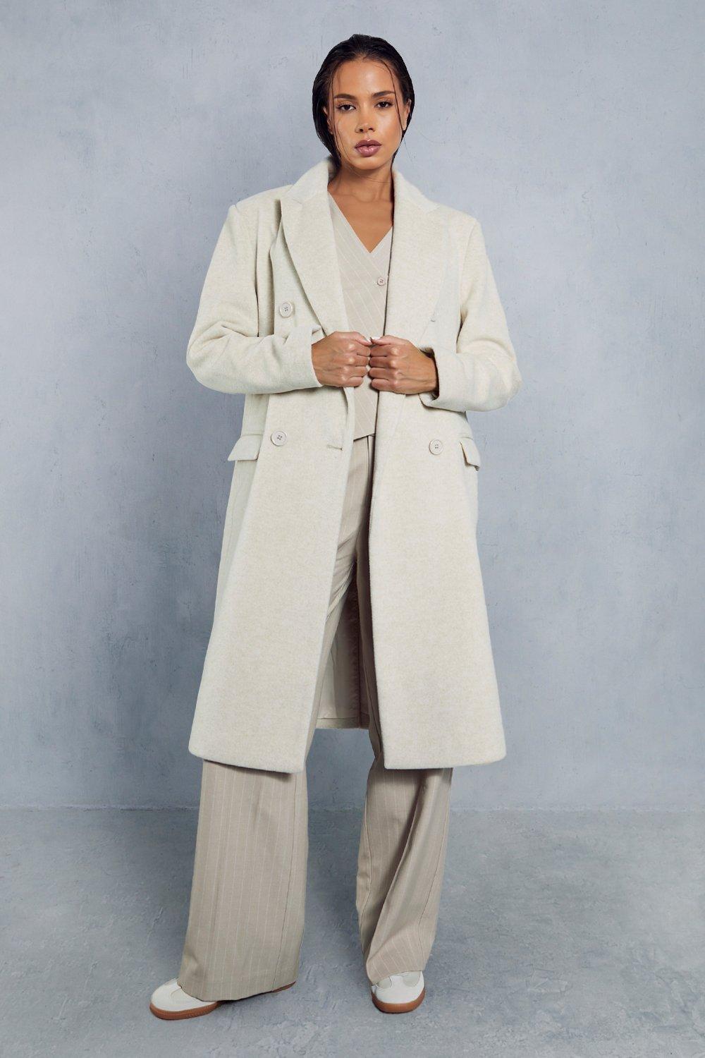 Premium Structured Wool Look Double Breasted Coat