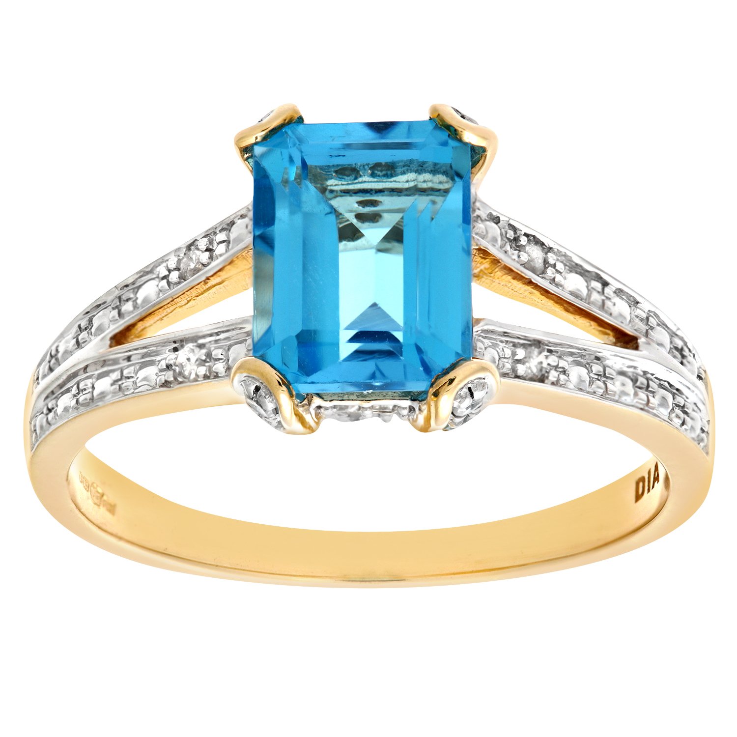 9ct Yellow Gold Single Stone Bluetopaz with Diamond Set Collette and ...