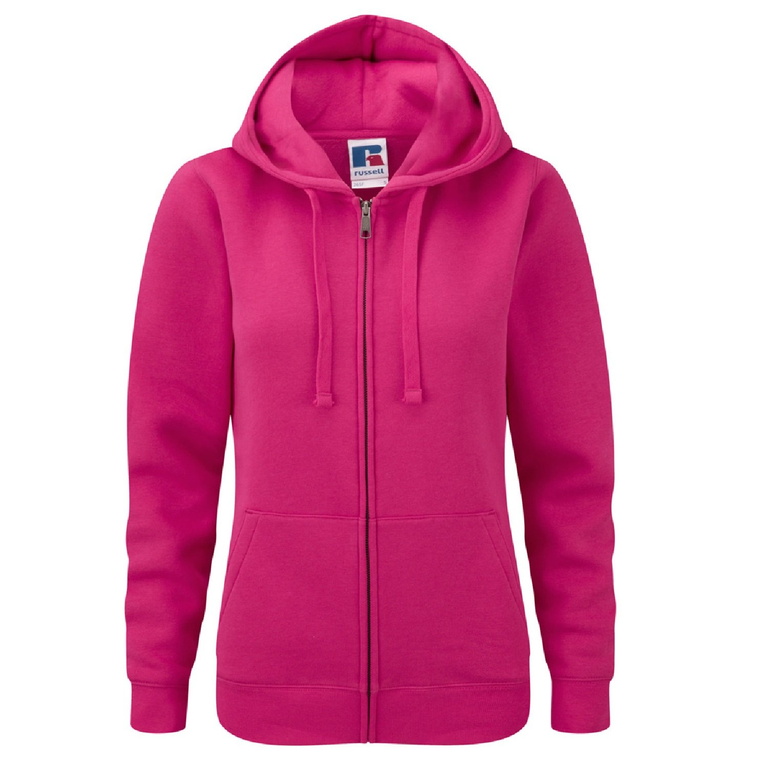 Russell Dames Premium Authentieke Hoodie met rits (3-laagse stof) (Fuchsia)