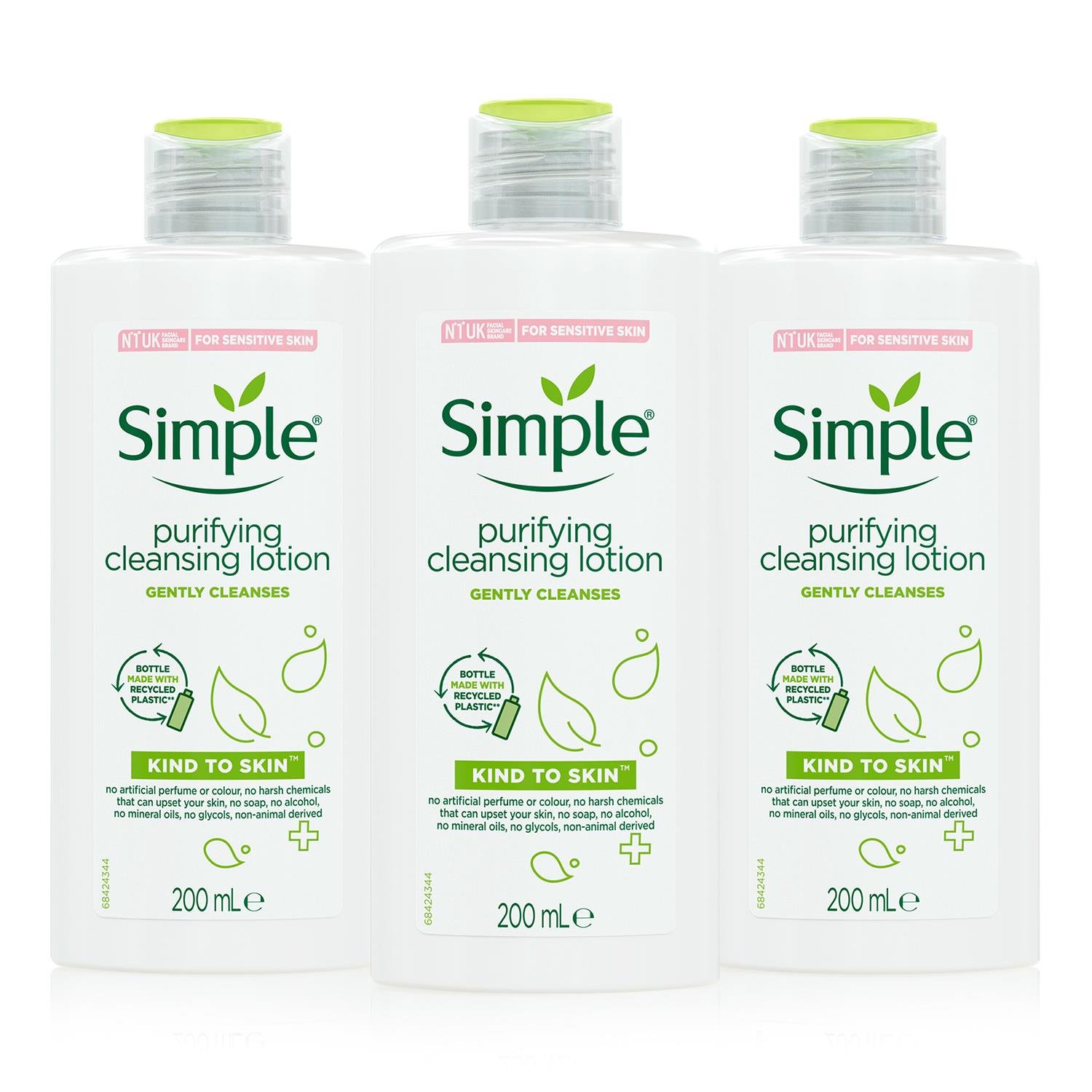 Simple Kind To Skin Purifying Cleansing Lotion, 3x200ml