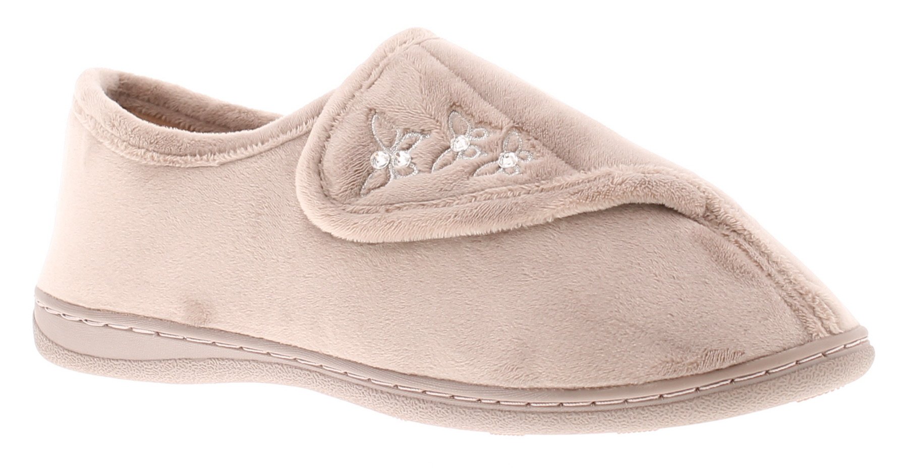 Strollers Womens Slippers Touch Fastening Wide Fitting Ava beige