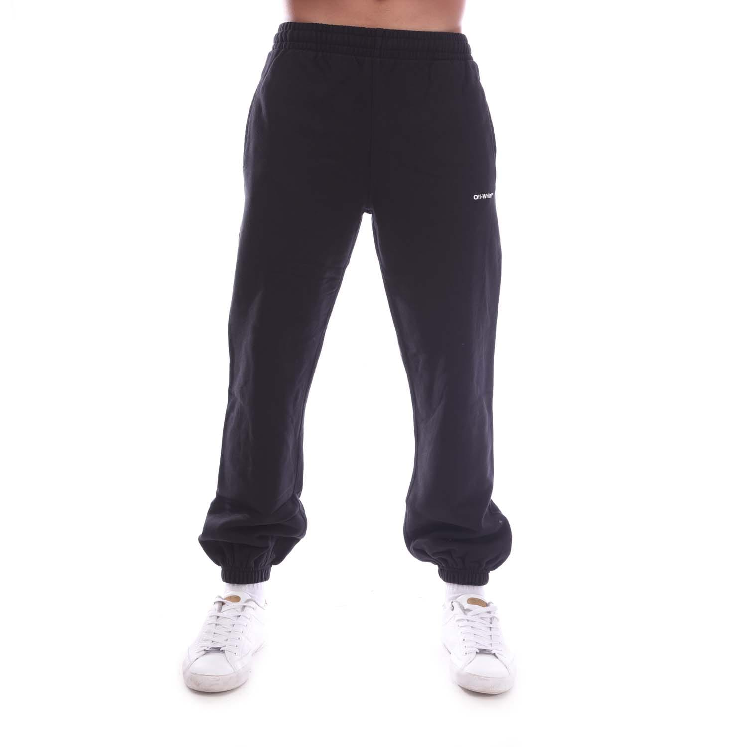 Men's Off White Wave Outline Diagonal Short Sweatpants in Black-White