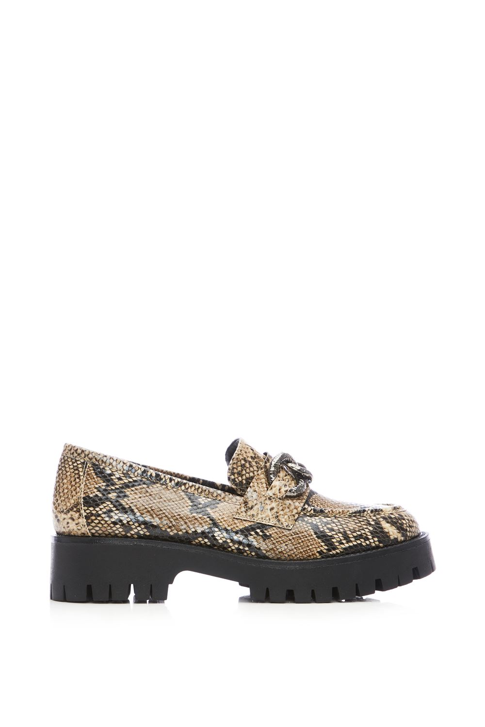 'Farida' Cream Snake Print Loafers