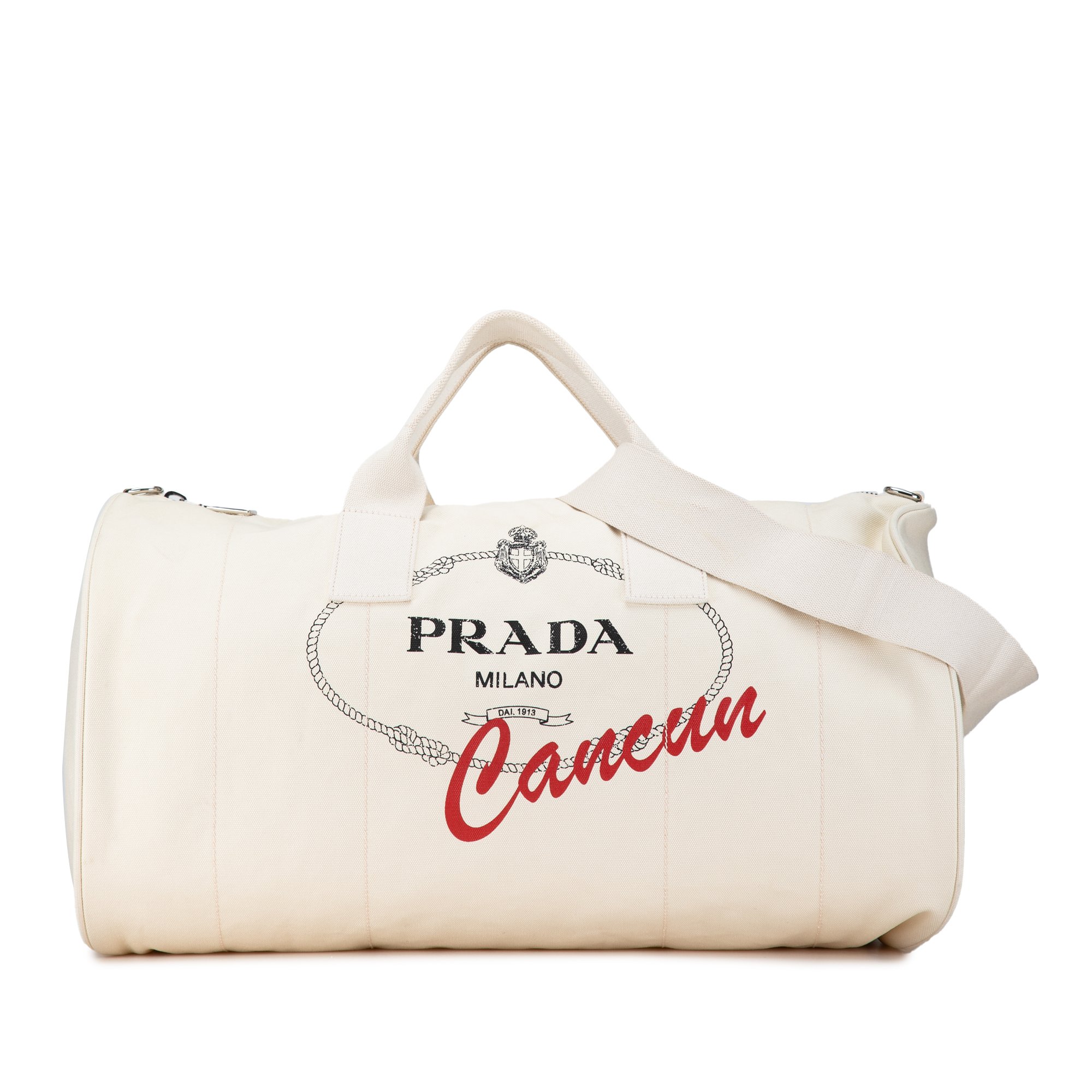 Vintage Prada Canapa Logo Cancun Travel Bag White