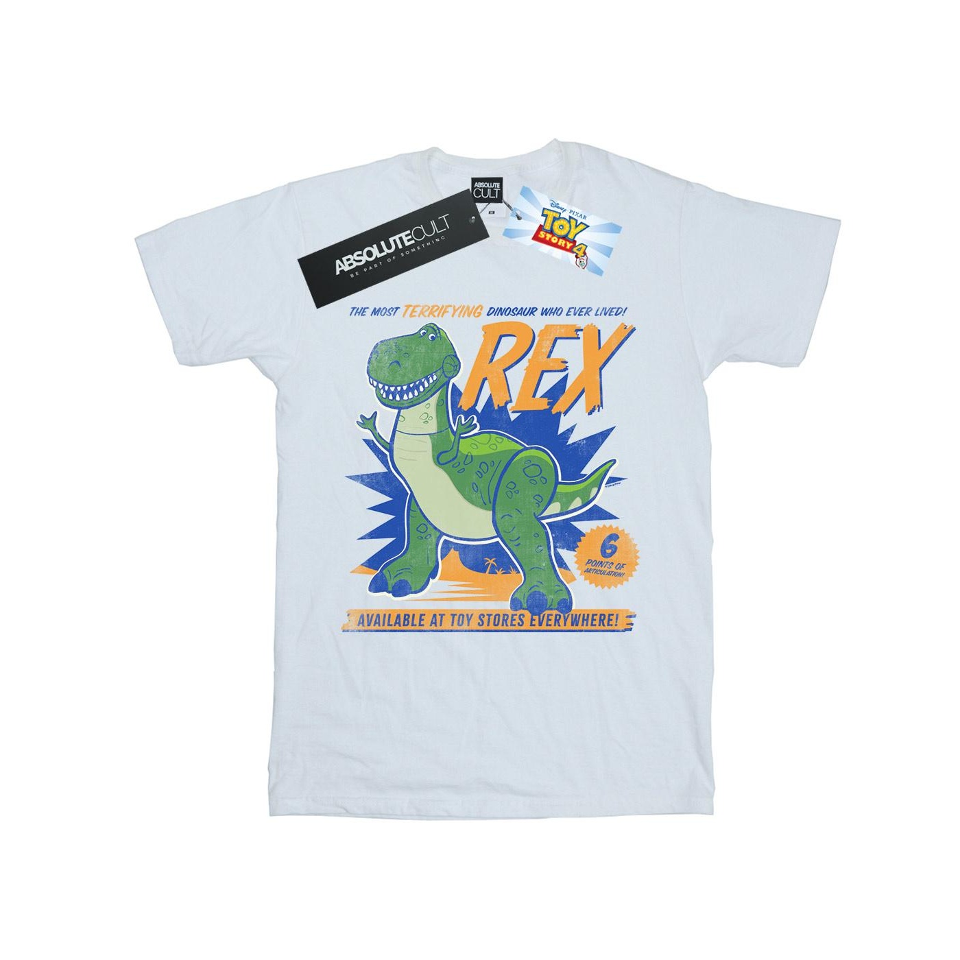 Disney Mens Toy Story 4 Rex Terrifying Dinosaur T-Shirt (White)