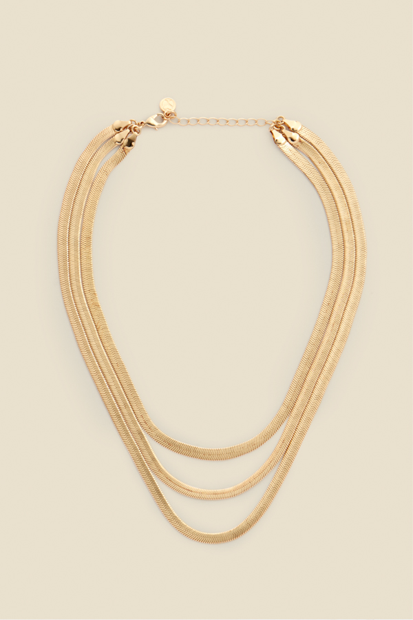 Gold Triple Row Slinky Layered Necklace