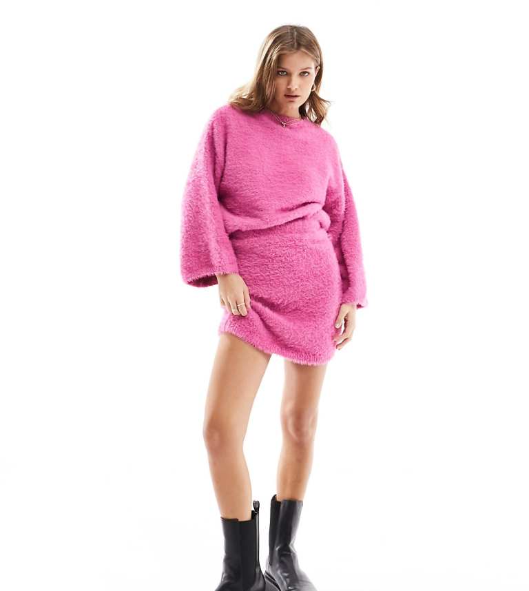 ONLY Petite fluffy mini skirt co-ord in pink