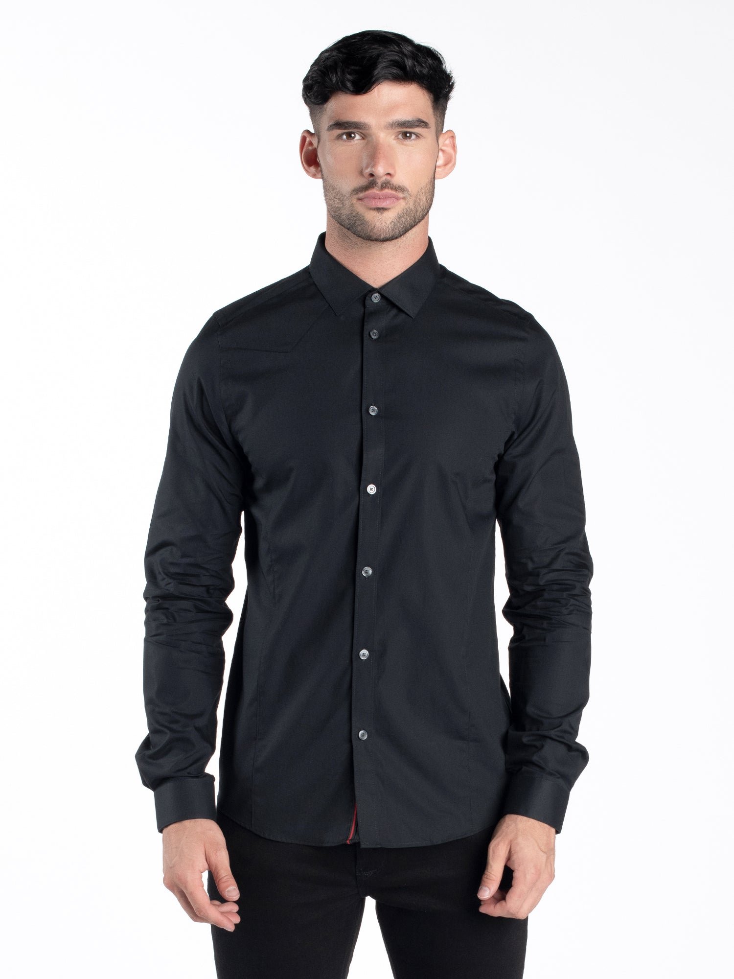 Luke 1977 Men's The Butchers Pencil Slim Fit Smart Shirt in Black