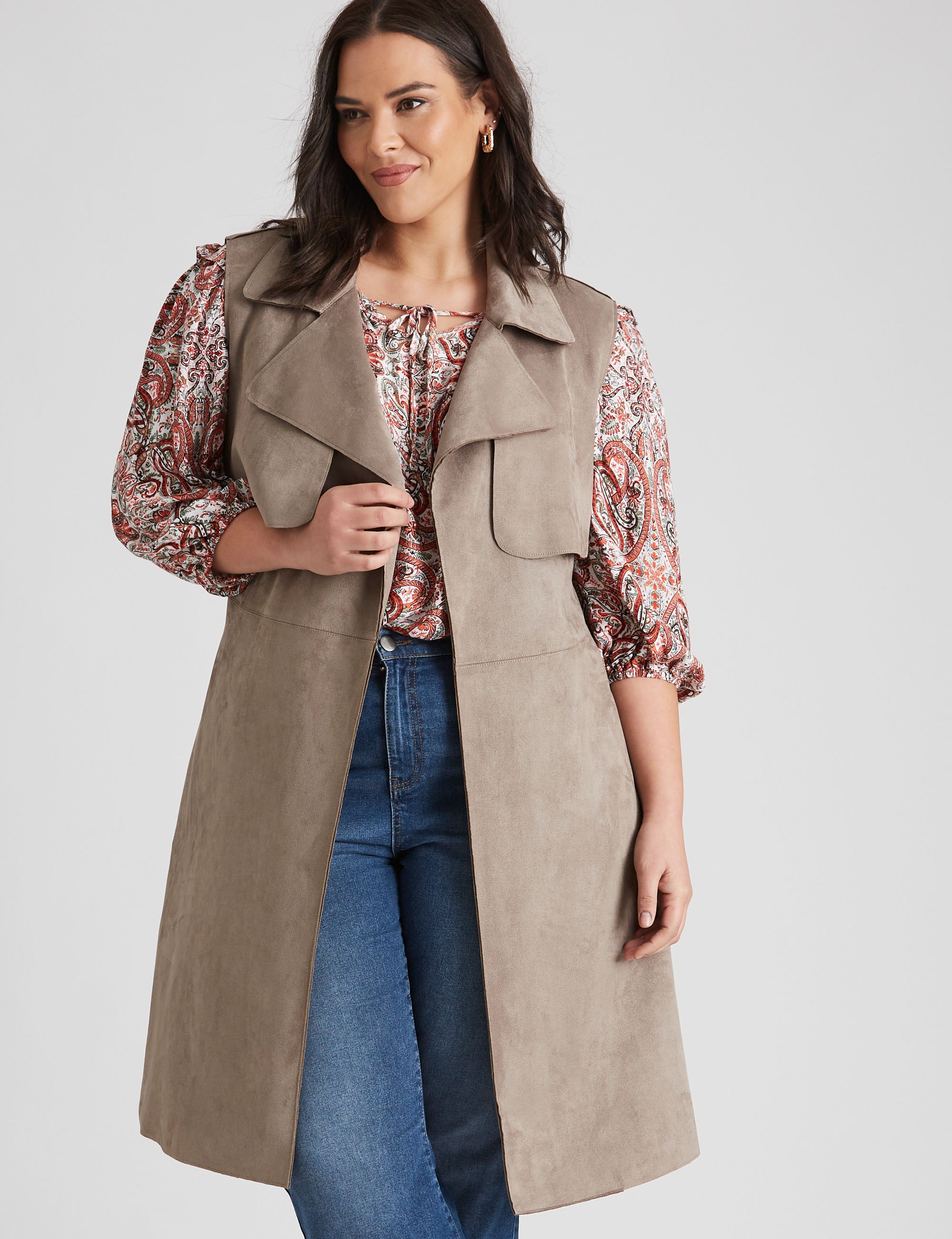 Womens Autograph Woven Suedette Trench Coat - Plus Size