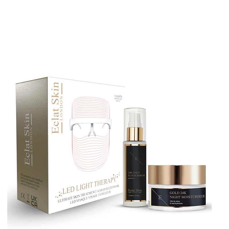 3 Colour Led Mask + 24K Gold Serum 60ml + 24k Gold Moisturiser 50ml